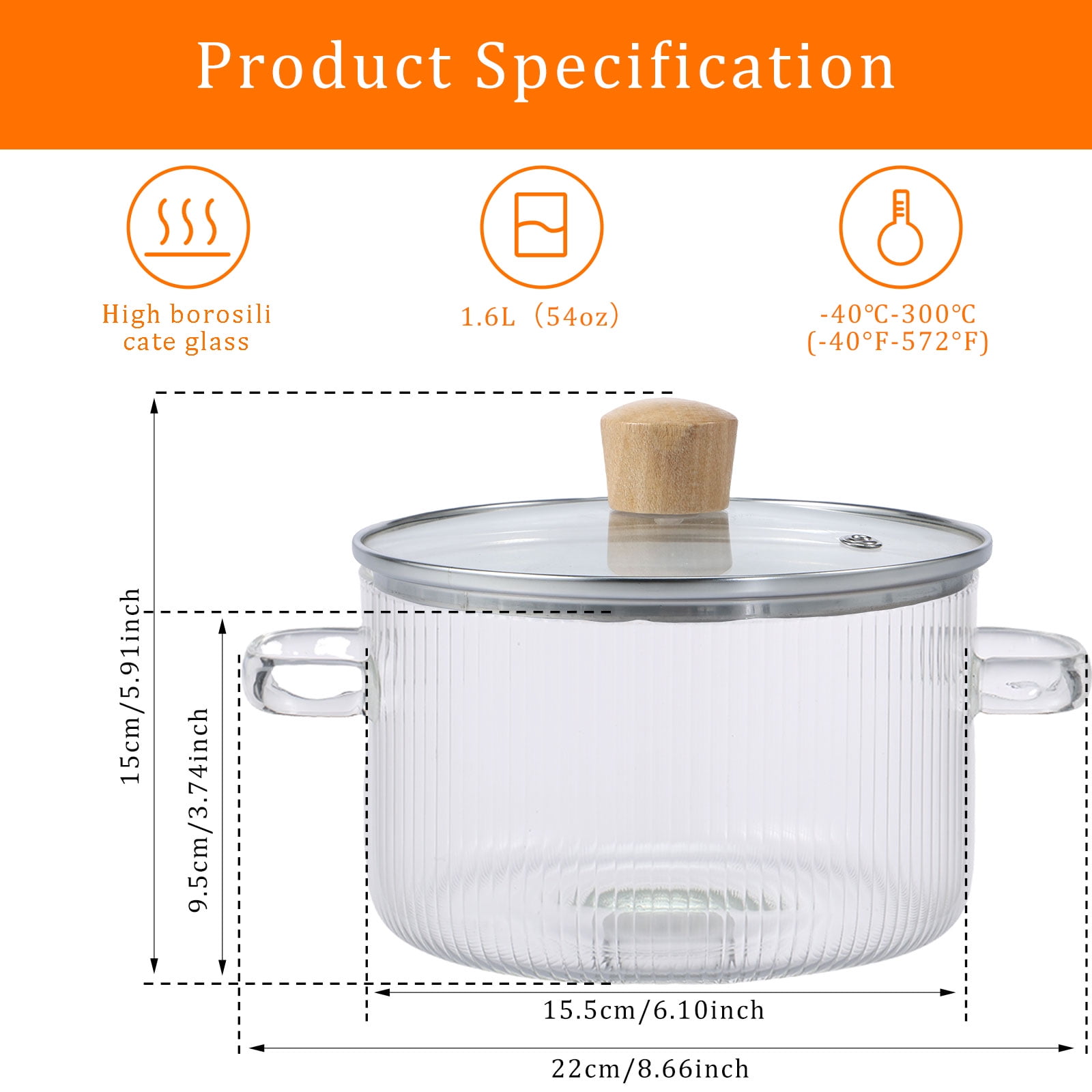 Glass pot Transparent Soup Pot Heat Resistant High Borosilicate Glass ...