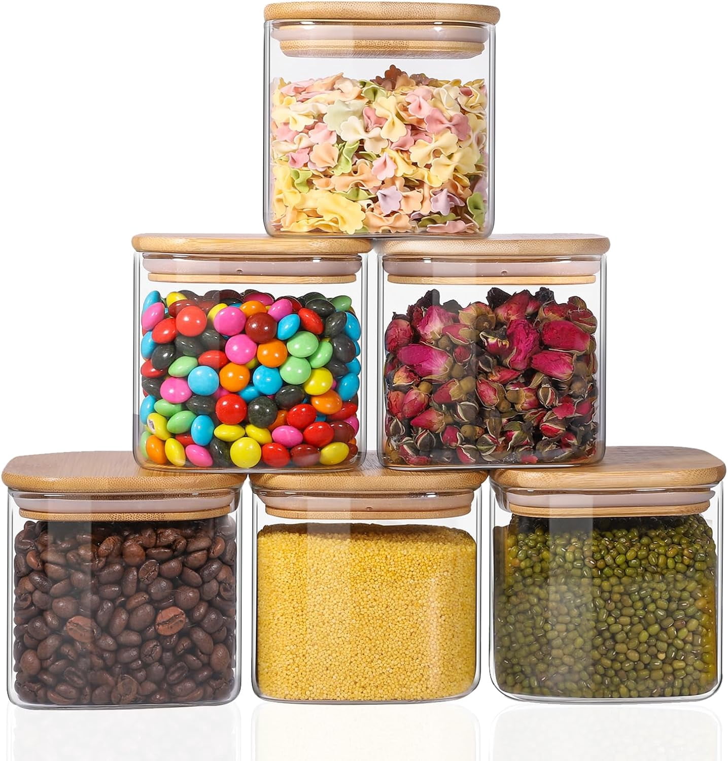 Glass storage container, clear glass food jar with bamboo lid, airtight ...