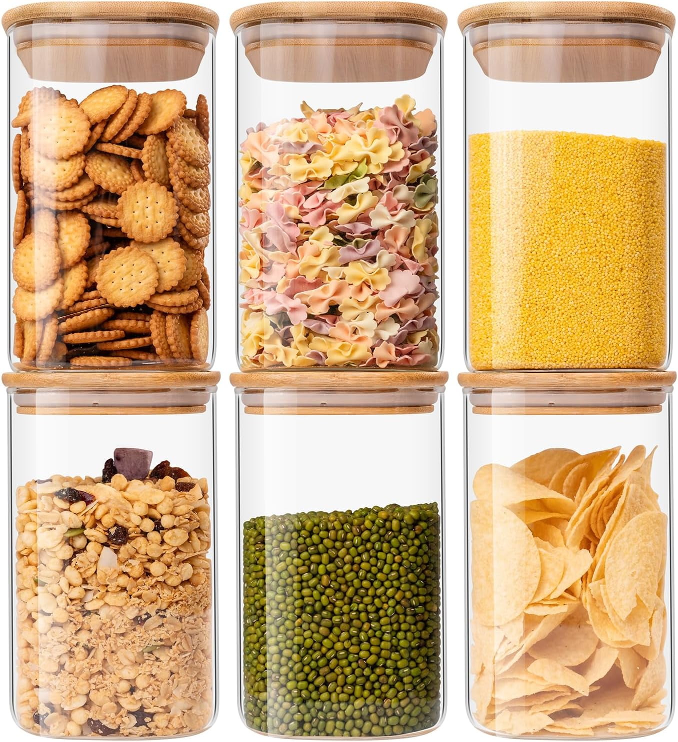 Glass storage container, clear glass food jar with bamboo lid, airtight ...