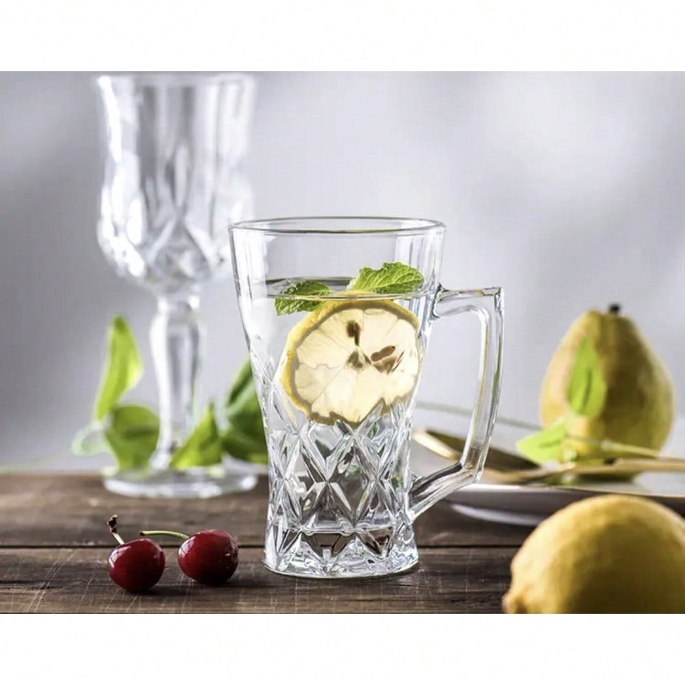 Glass tea cup set with handles, transparent coffee cup set (6-piece ...