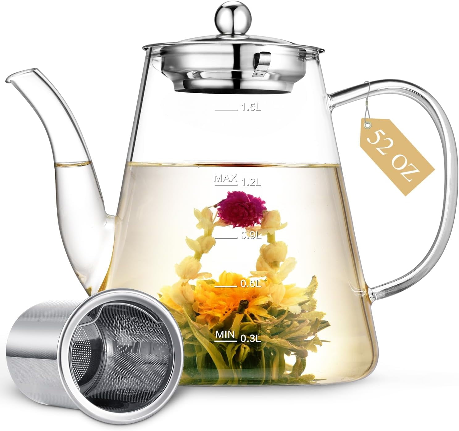 Glass teapot, handcrafted borosilicate glass tea brewing machine with ...