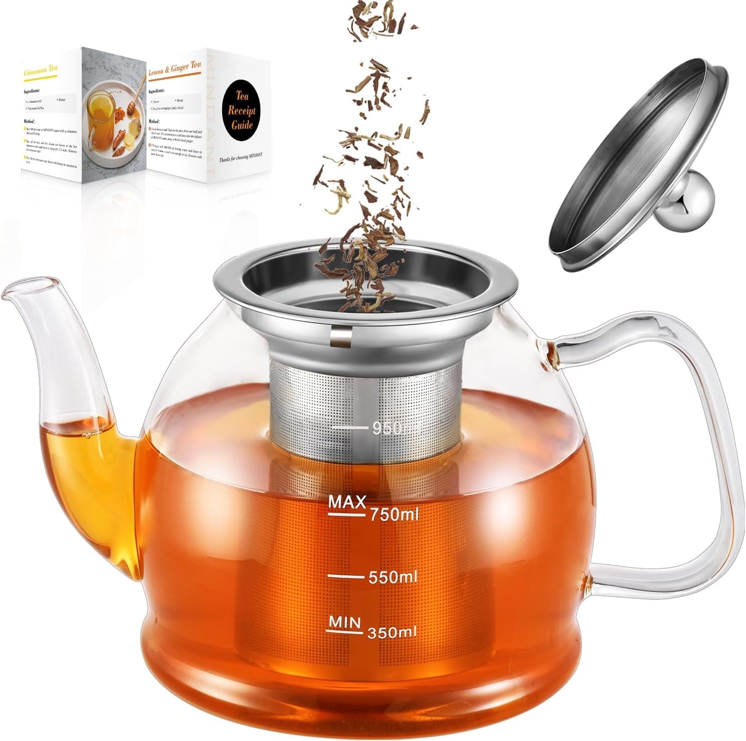 Glass teapot with removable stainless steel injection syringe and 4 ...