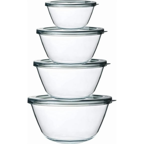 Glass with Lids, 4 Packs Glass Bowl Set, Nesting Bowls for Meal Prep ...