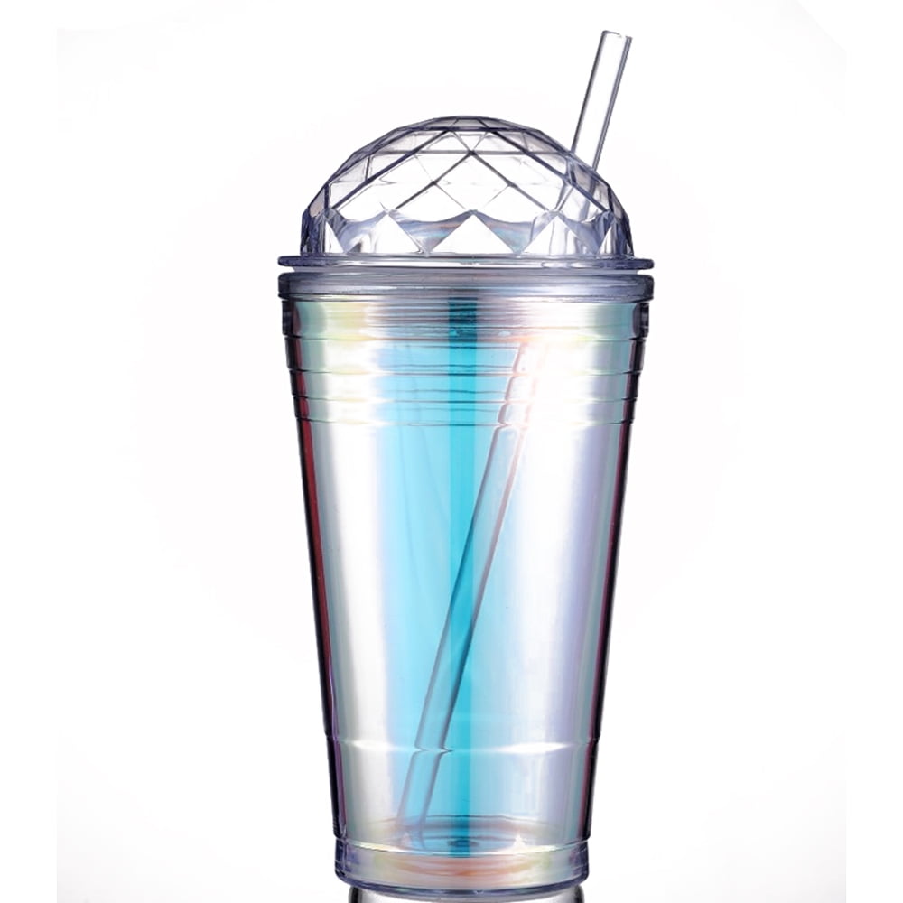 Glass with lid and straw, Plastic, 560 ml, Multicolor - Walmart.com