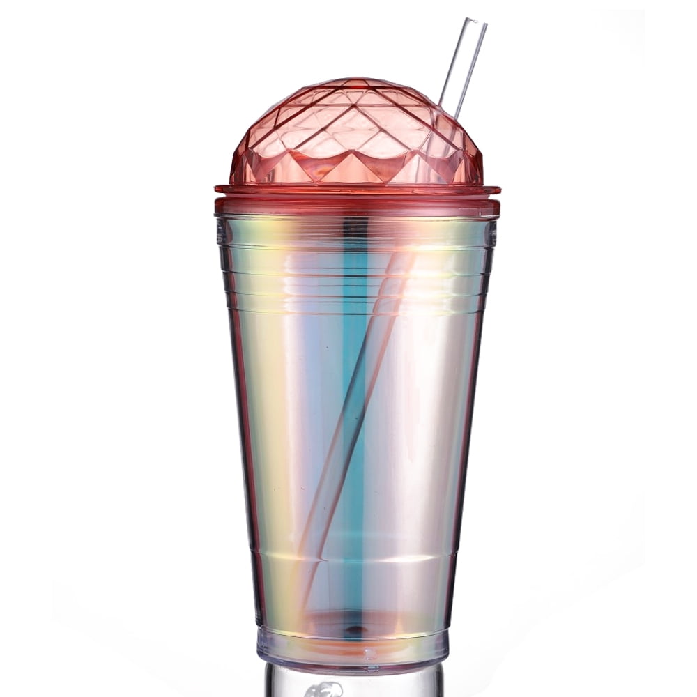 Glass with lid and straw, Plastic, 560ml, Multicolor - Walmart.com