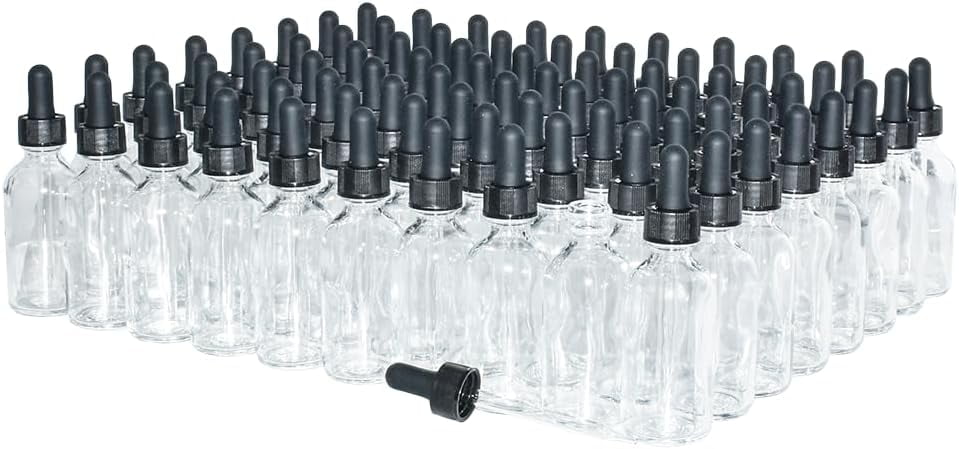 GlassBottleOutlet (Pack of 80) 2 oz. Clear Boston Round with Black ...