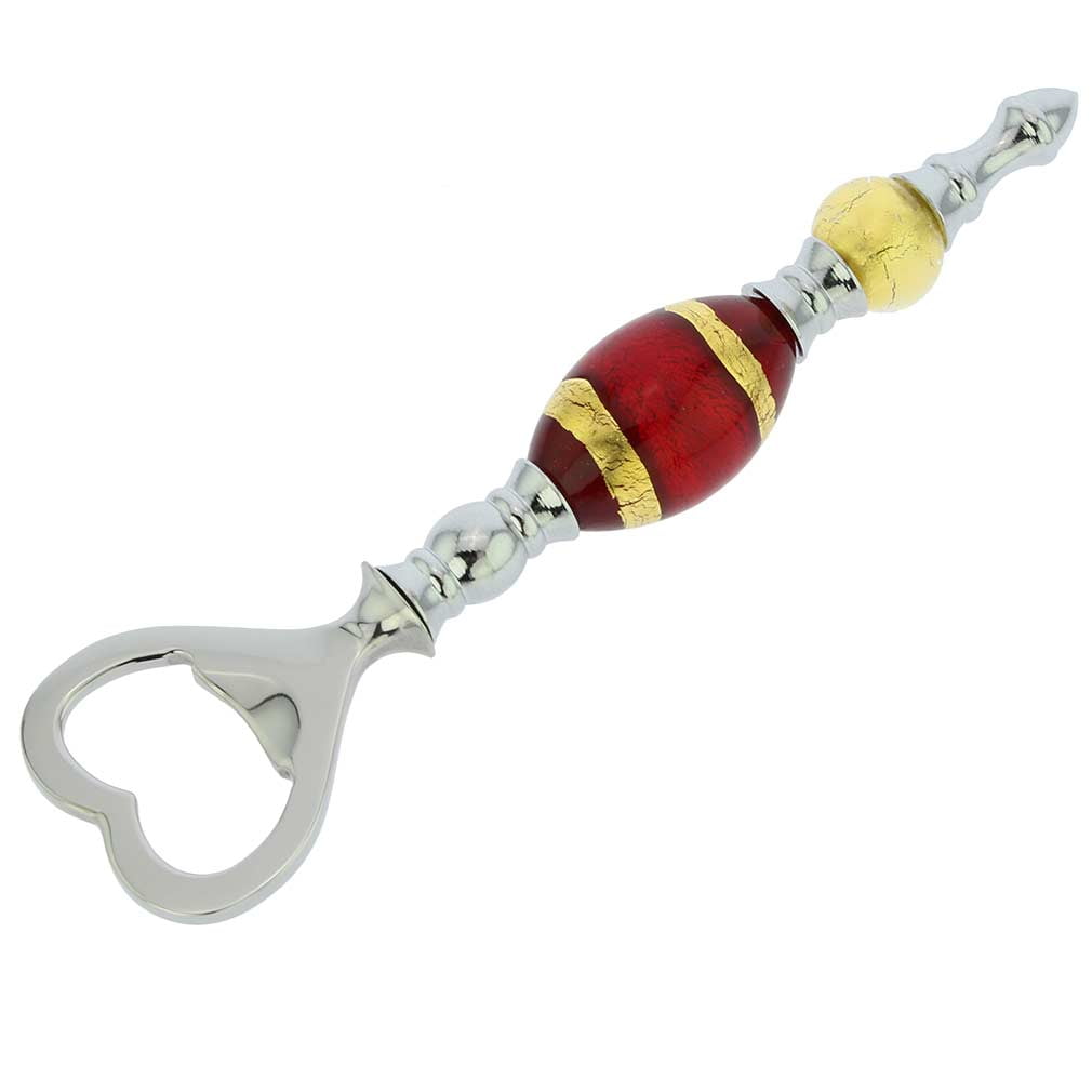 GlassOfVenice Italian Murano Glass Bottle Opener - Gold Red Stripes ...