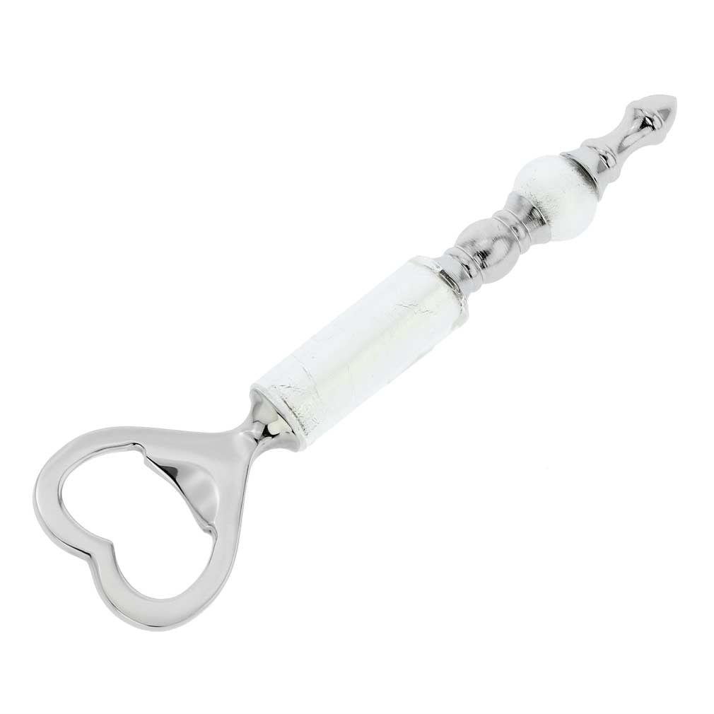 GlassOfVenice Italian Murano Glass Bottle Opener - Silver White ...
