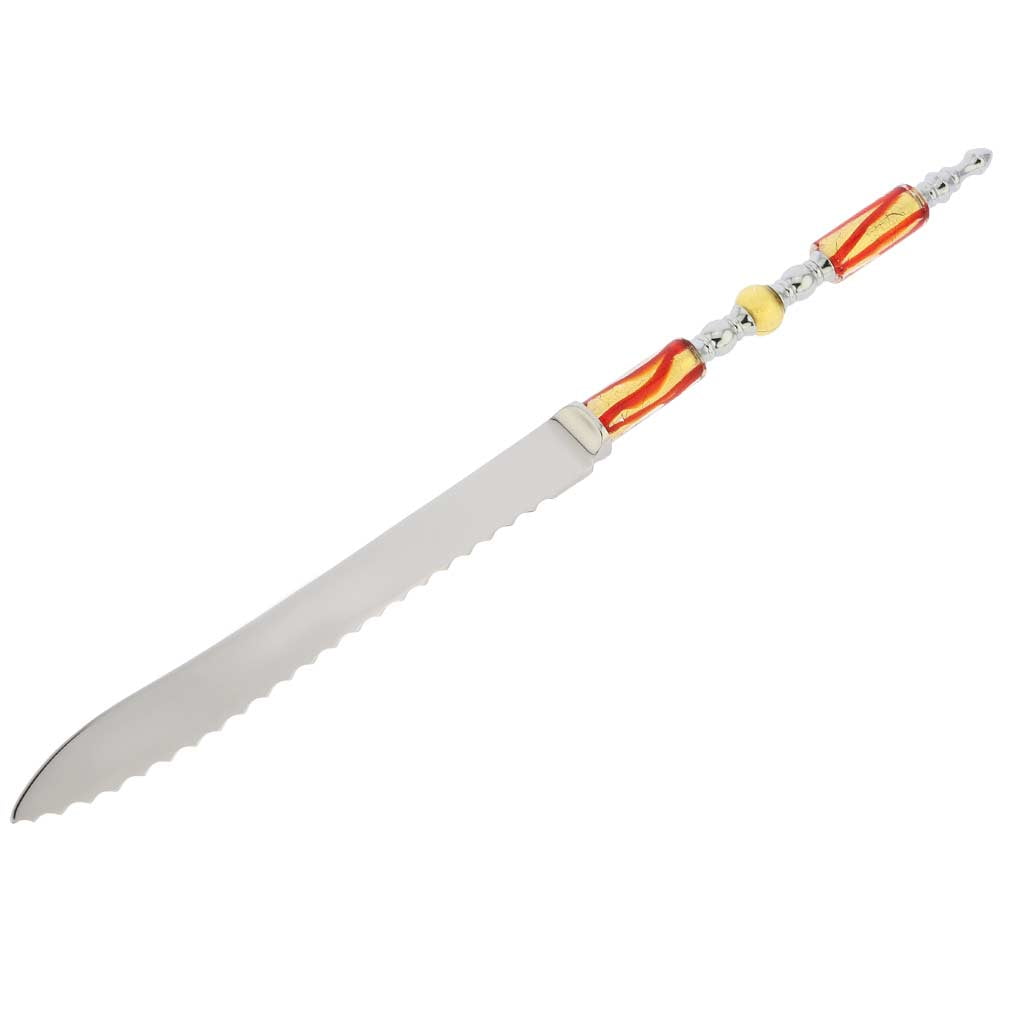 GlassOfVenice Italian Murano Glass Wedding Cake Knife - Red Gold Waves ...