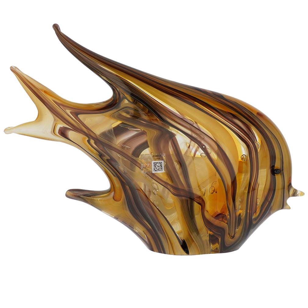 GlassOfVenice Murano Glass Angel Fish Sculpture - Golden Brown Waves ...
