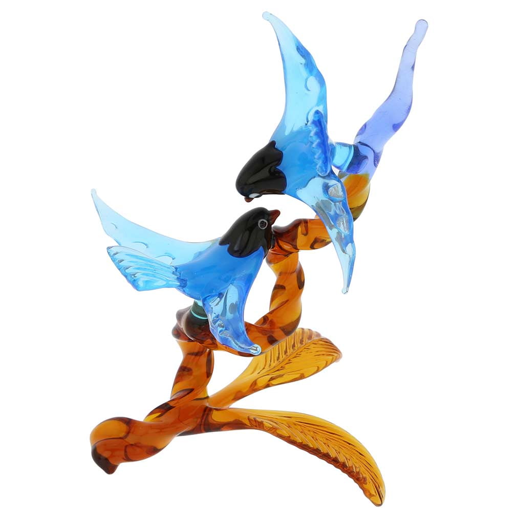 GlassOfVenice Murano Glass Birds on Golden Brown Branch - Blue ...