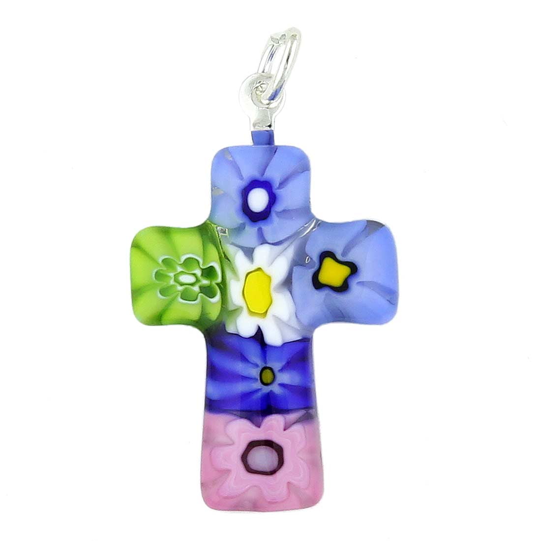 GlassOfVenice Murano Glass Multicolor Millefiori Small Cross Pendant ...