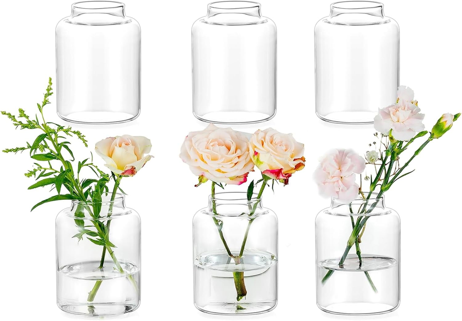 Glasseam Bud vases Set of 6: Glass Vases for Centerpieces Modern Small ...