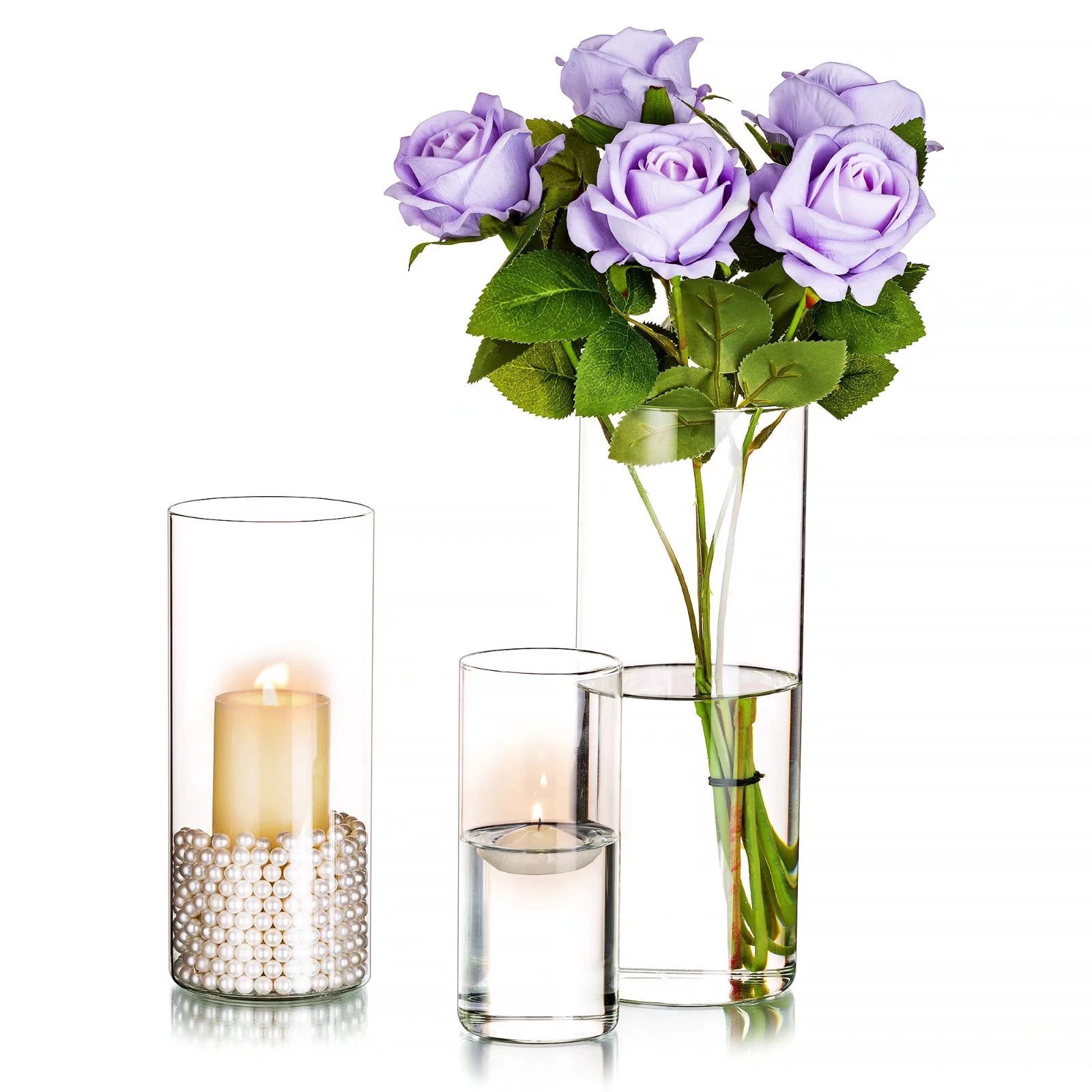 Glasseam Clear Glass Cylinder Vases Set of 3 for Wedding Centerpieces 6 ...