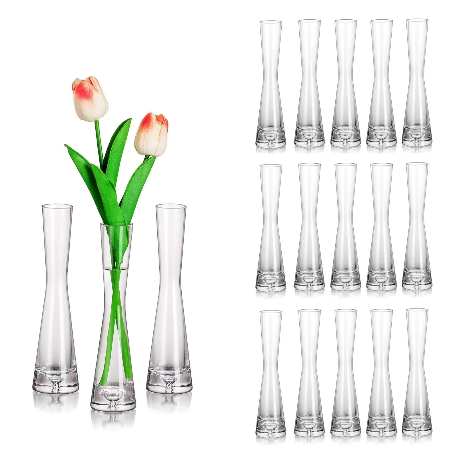 "Glasseam Tall Thin Cylinder Glass Bud Vases, 7.87"" Clear Skinny Set of 18, Small Single Flower ...