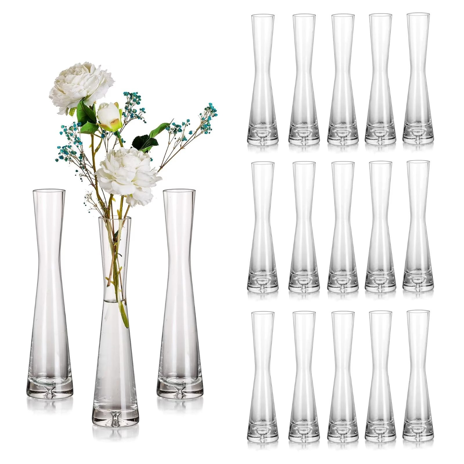 Glasseam Clear Glass Bud Vases, Tall Skinny Set of 18, Elegant Centerpiece for Wedding, Plain ...