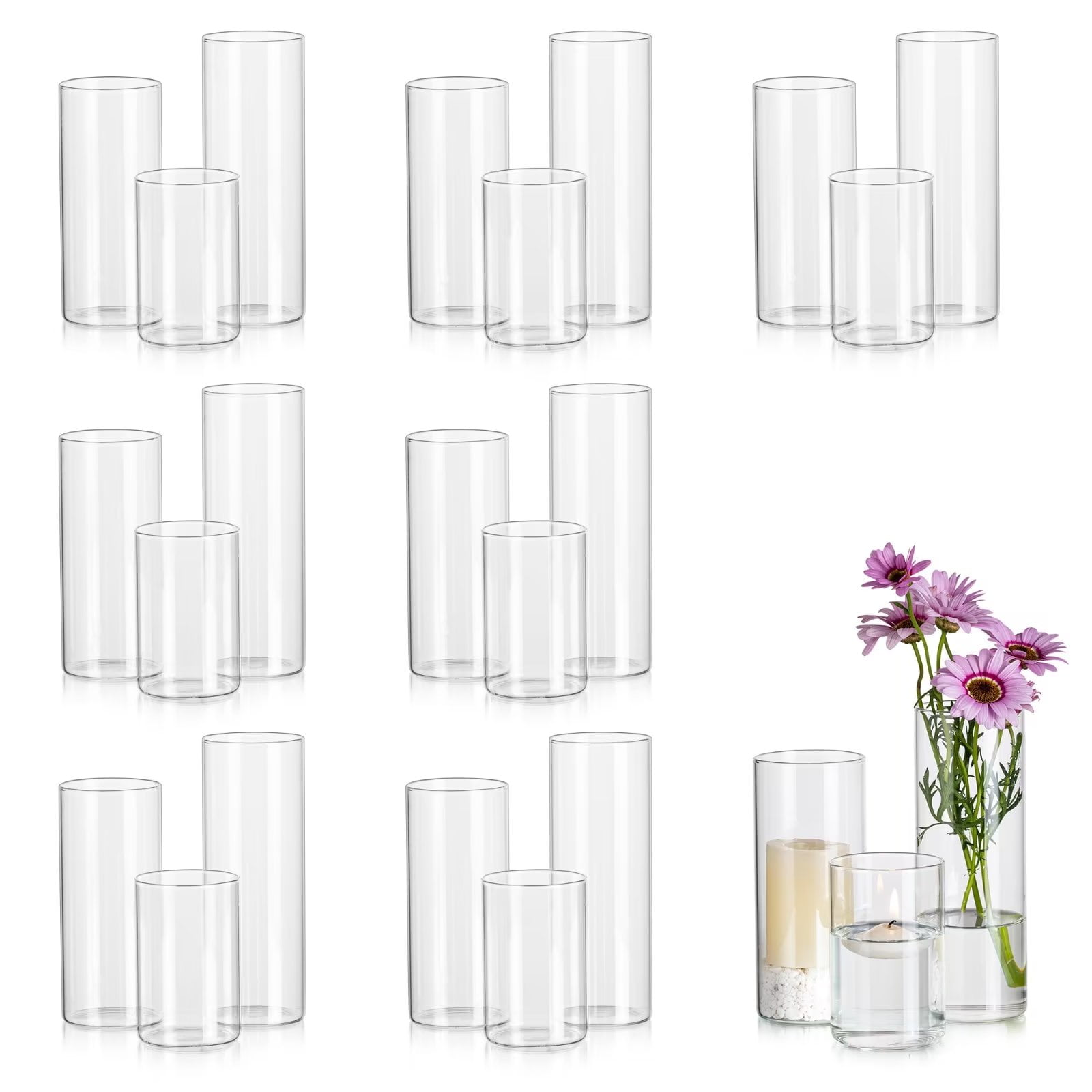 "Glasseam Wedding Centerpieces Clear Cylinder Vase Set, 2.4"" Dia x(4 ...