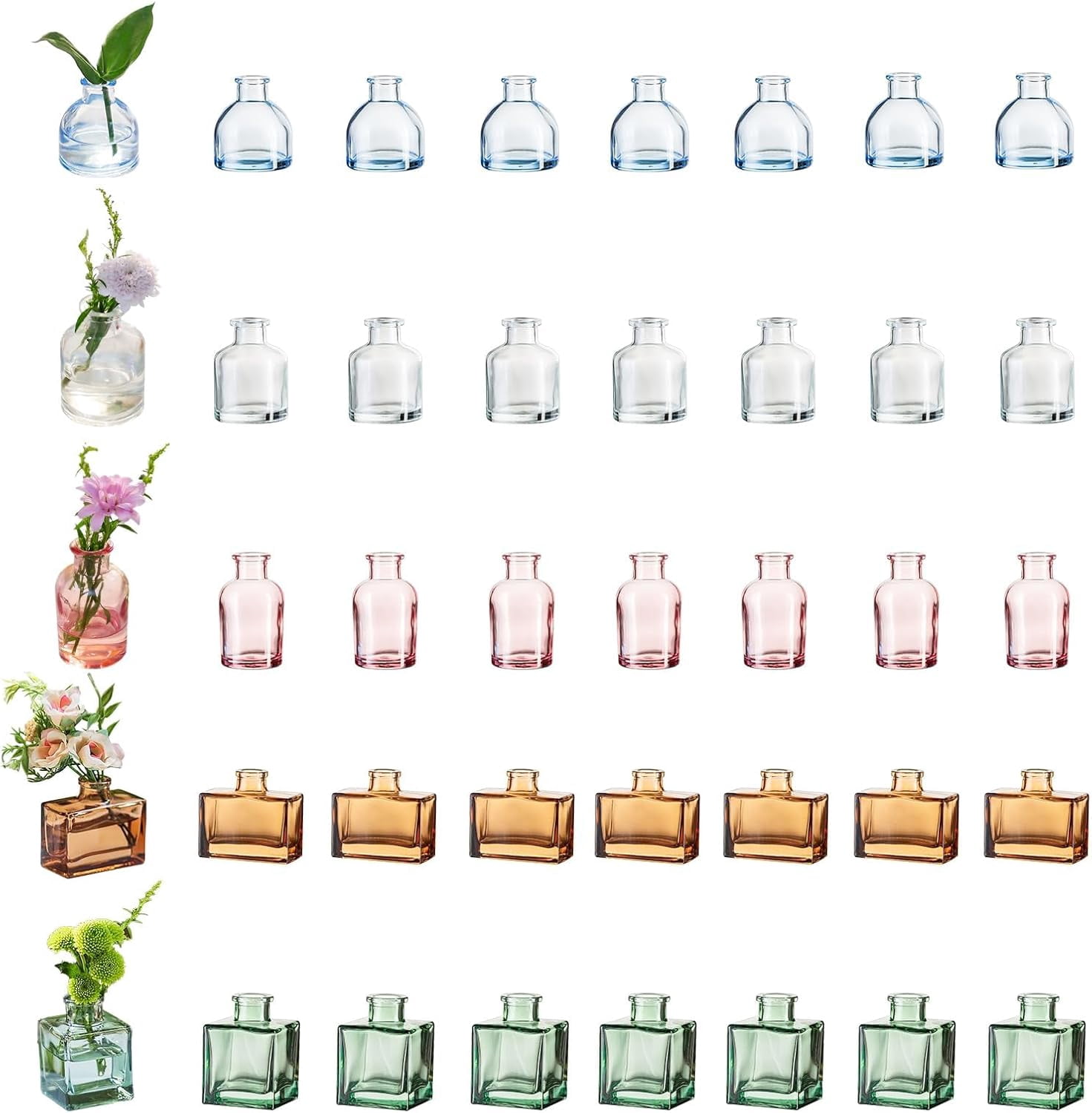 Glasseam Mini Bud Vases in Bulk 40: Colored Small Flower Vases for ...