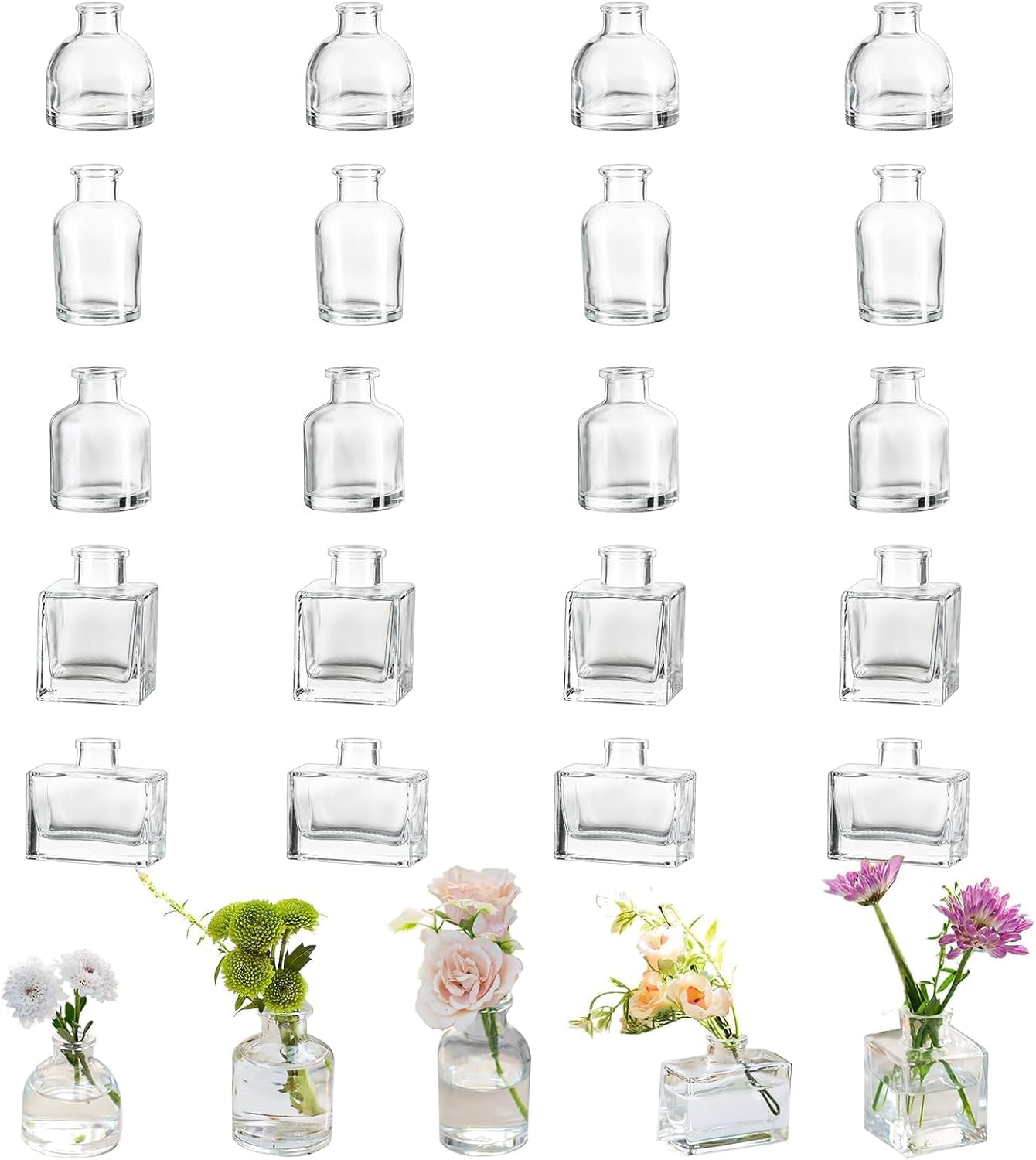 Glasseam Mini Bud Vases for Centerpieces: Clear Small Flower Vase Set ...