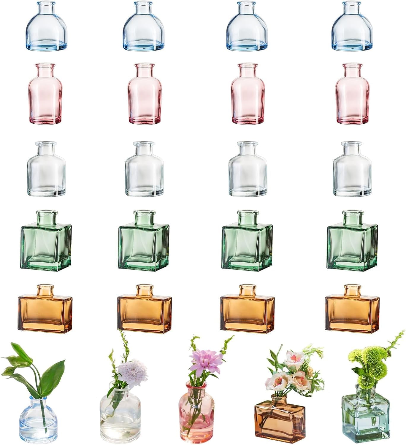 Glasseam Mini Bud Vases for Centerpieces: Colored Small Flower Vase Set ...
