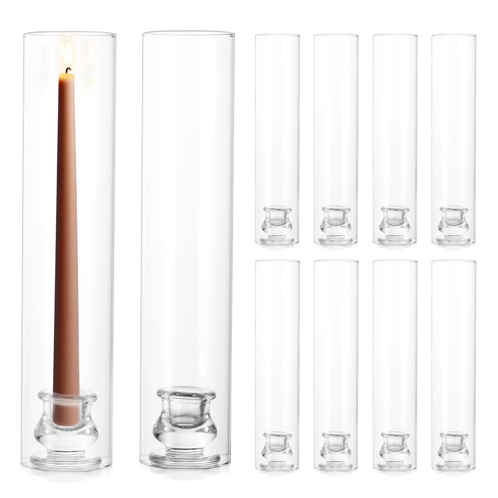 Glasseam Set of 10 Clear Glass Taper Candle Holders with 12 Inch ...