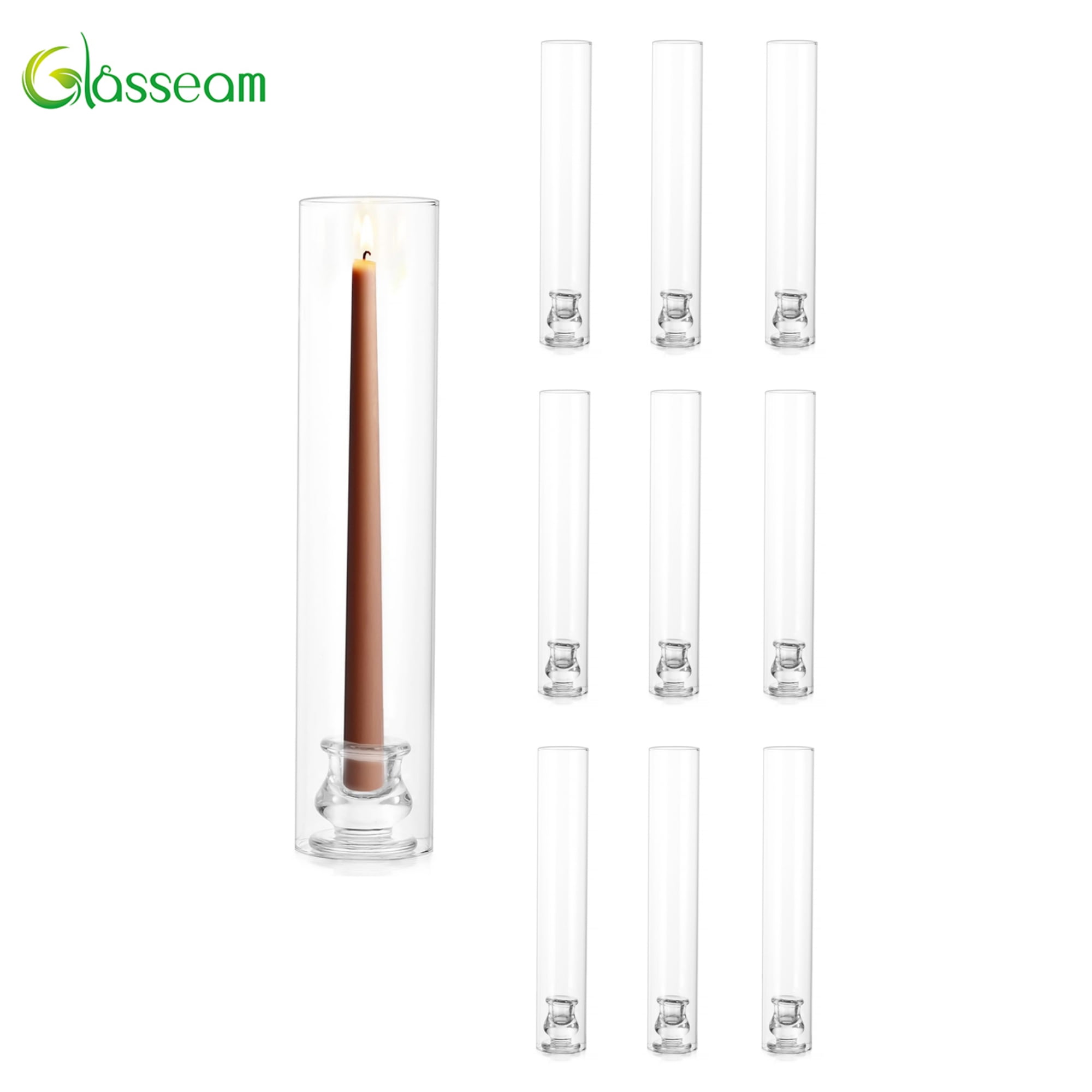 Glasseam Set of 10 Clear Glass Taper Candle Holders with 12 Inch ...