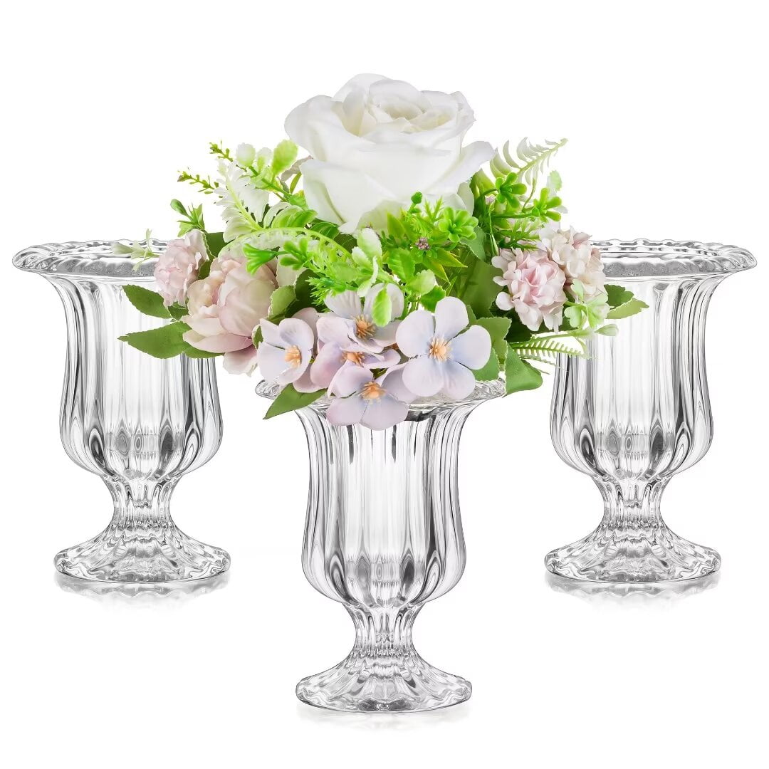 Glasseam Set of 3 Small Vintage Crystal Clear Compote Vases, 6" Trumpet ...