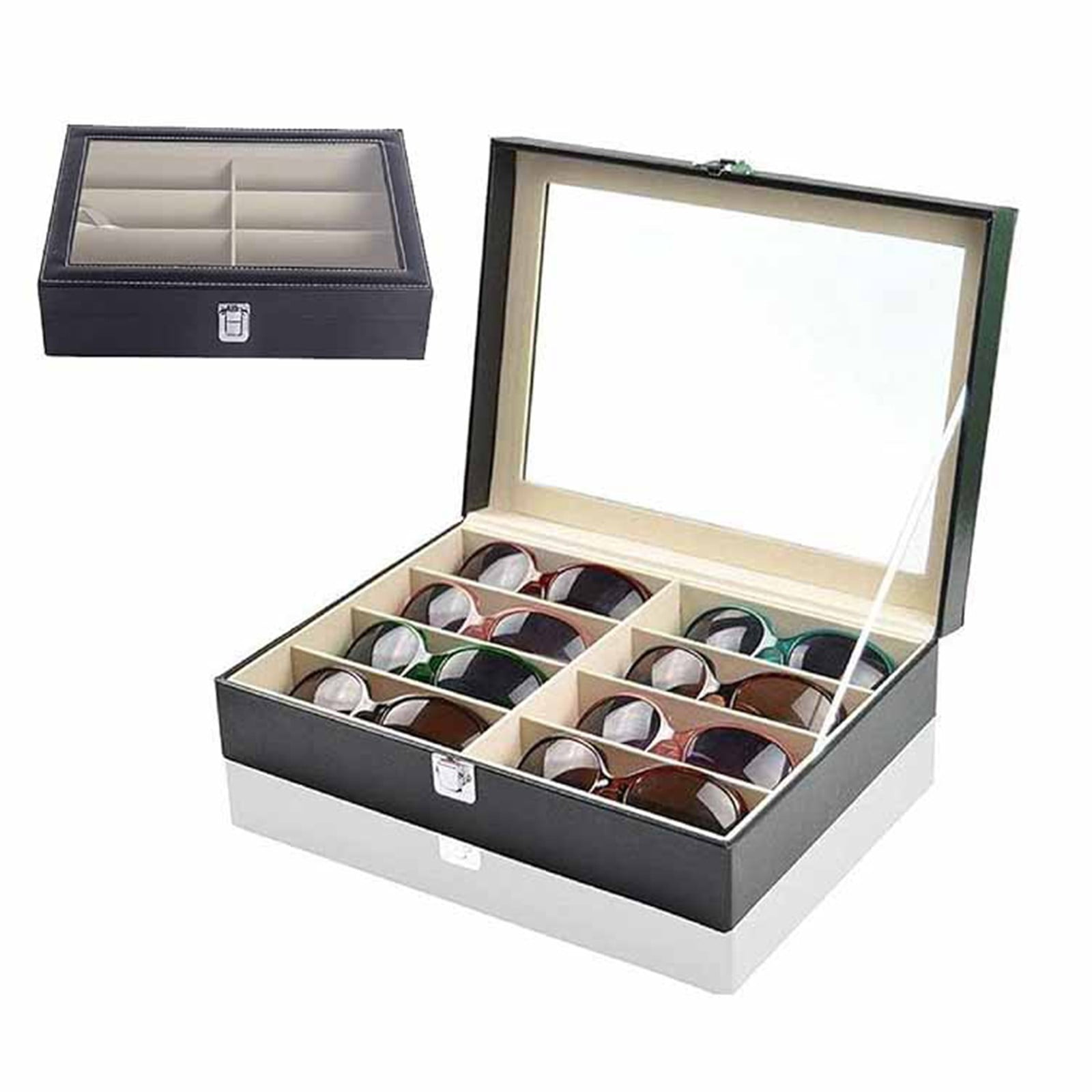 Glasses Case 8 Compartments Glasses Case Sunglass Storage With Viewing ...