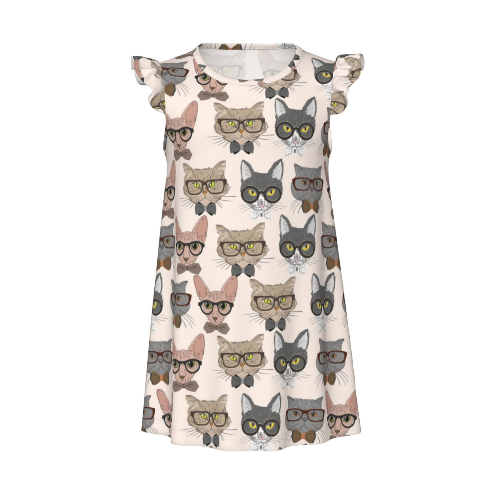 Glasses Cornish Rex Cute Cat Girls Nightgown, Flutter Short Sleeves ...
