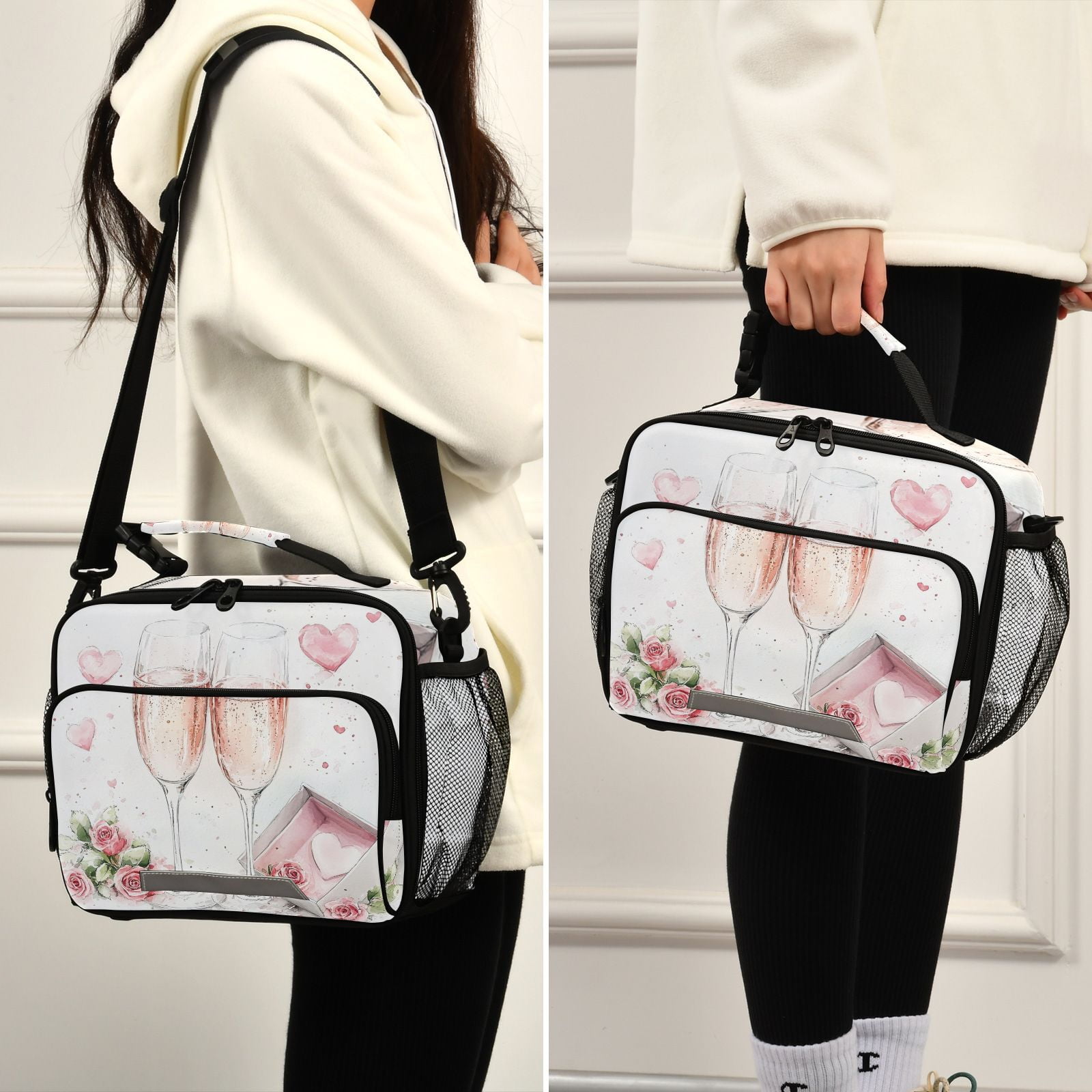 Glasses Roses Hearts Lunch Bag Cooler Bag Cooling Tote Portable ...