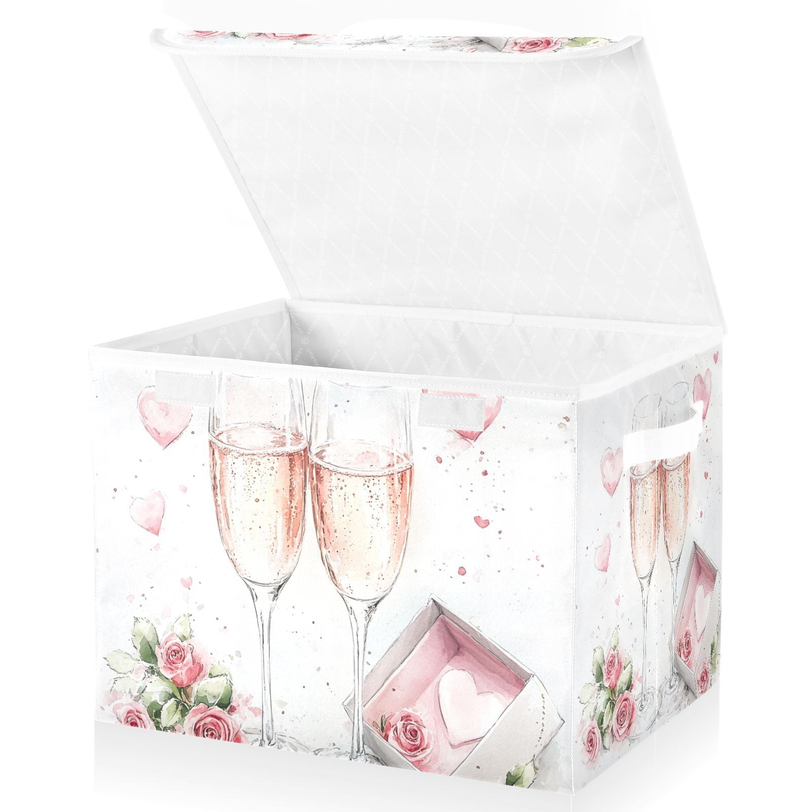 Glasses Roses Hearts Storage Basket for Shelves Foldable Container ...