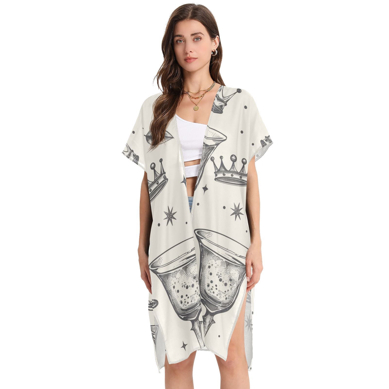 Glasses and Crowns Leaves Women Swimsuit Cover up V Neck Beach Dress ...