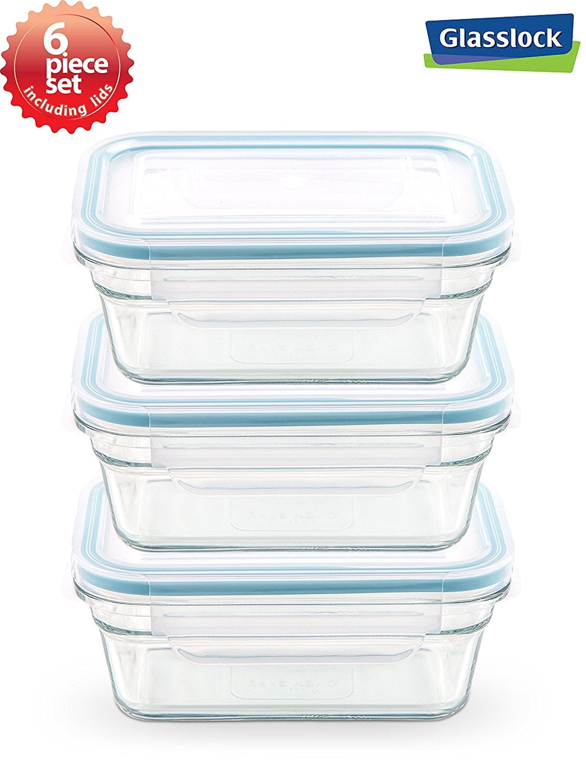 Glasslock Airtight Glass Food Storage Containers, Oven Safe, 6-Piece ...