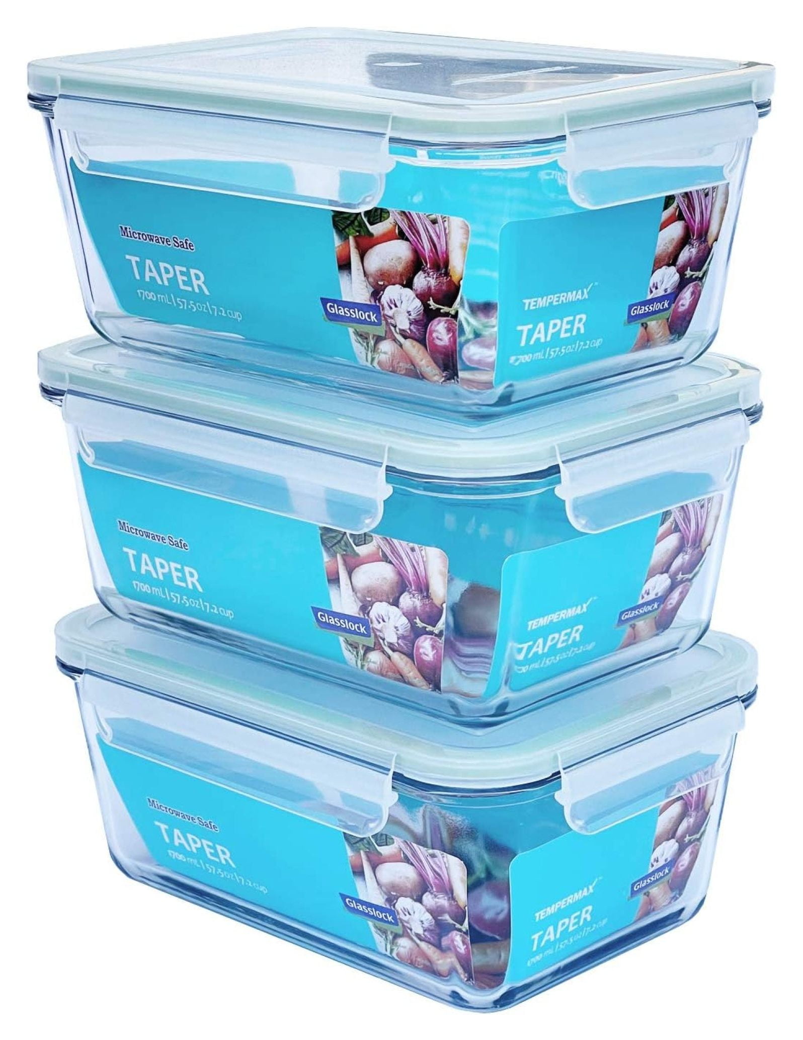 Glasslock Taper Rectangular Glass Food-Storage Container with Locking ...