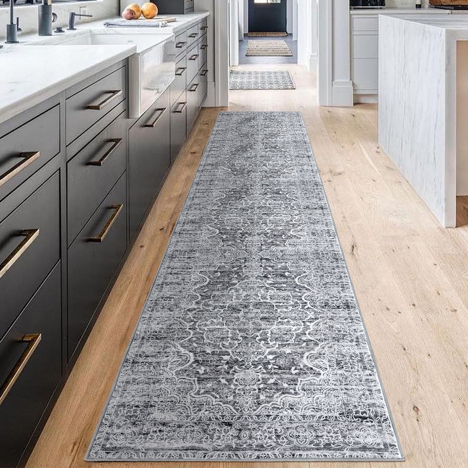 Glattice Washable Runners 2.6x12 Gray Runners Non-Slip Hallway Runner ...
