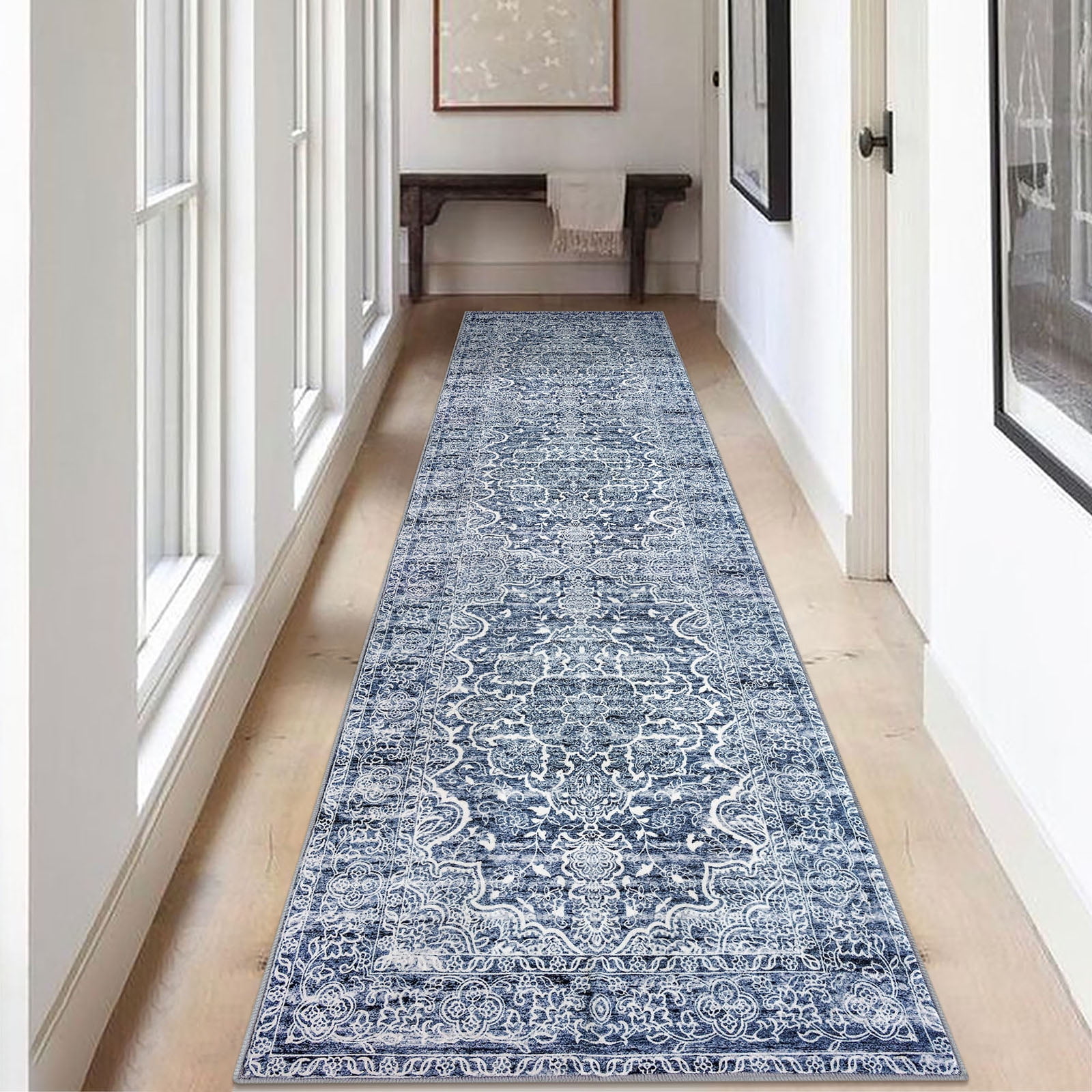 Glattice Kitchen Runner Rug 2.6x10 Blue Runners Washable Hallway Rug ...