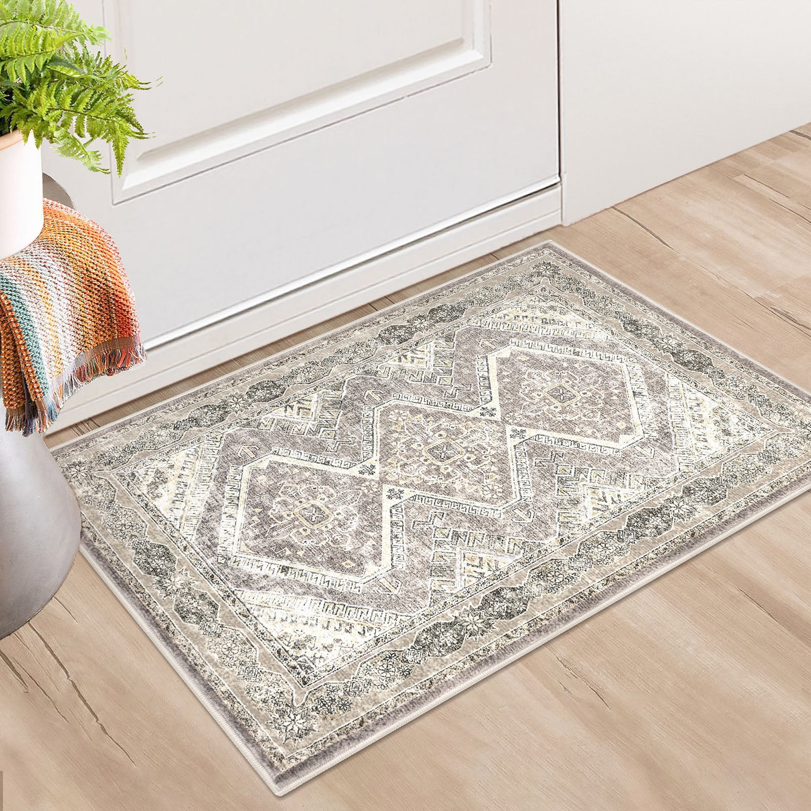 GLATTICE Small Area Rug 2x3 Ivory Grey Washable Entryway Rug Non-Slip ...