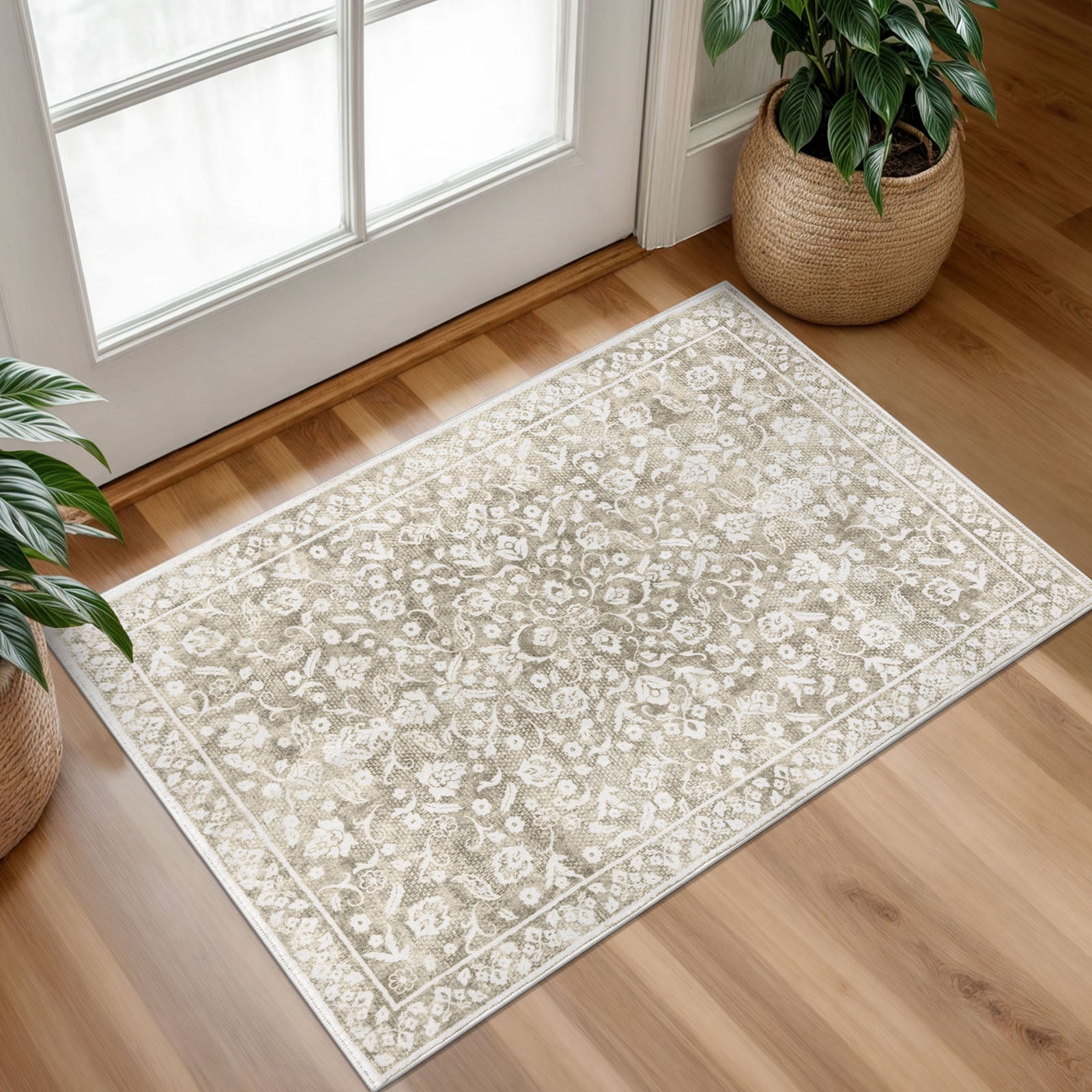 Glattice Throw Rug with Rubber Backing Washable 2x3 Beige Small Area ...