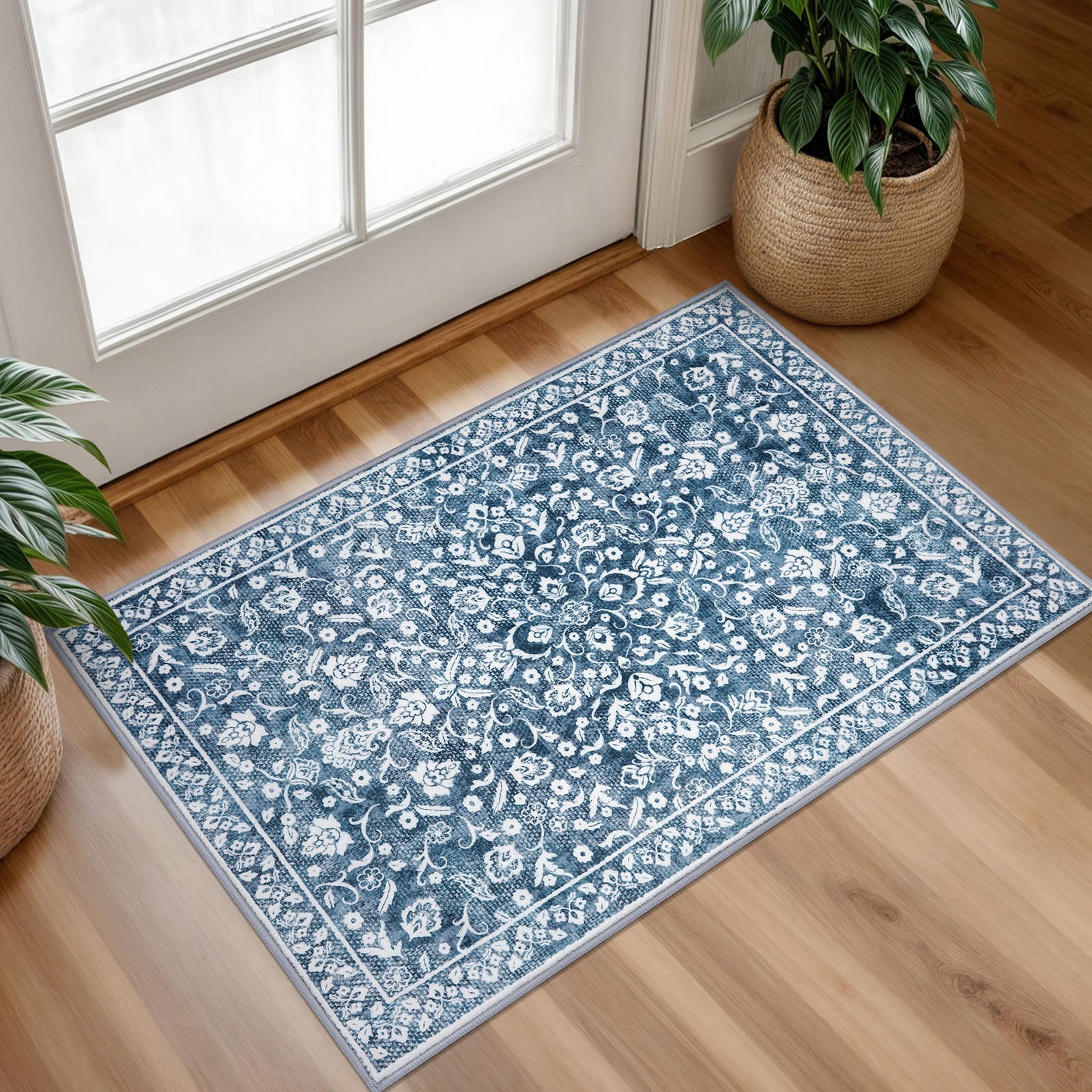 Glattice Throw Rug with Rubber Backing Washable 2x3 Blue Small Area ...