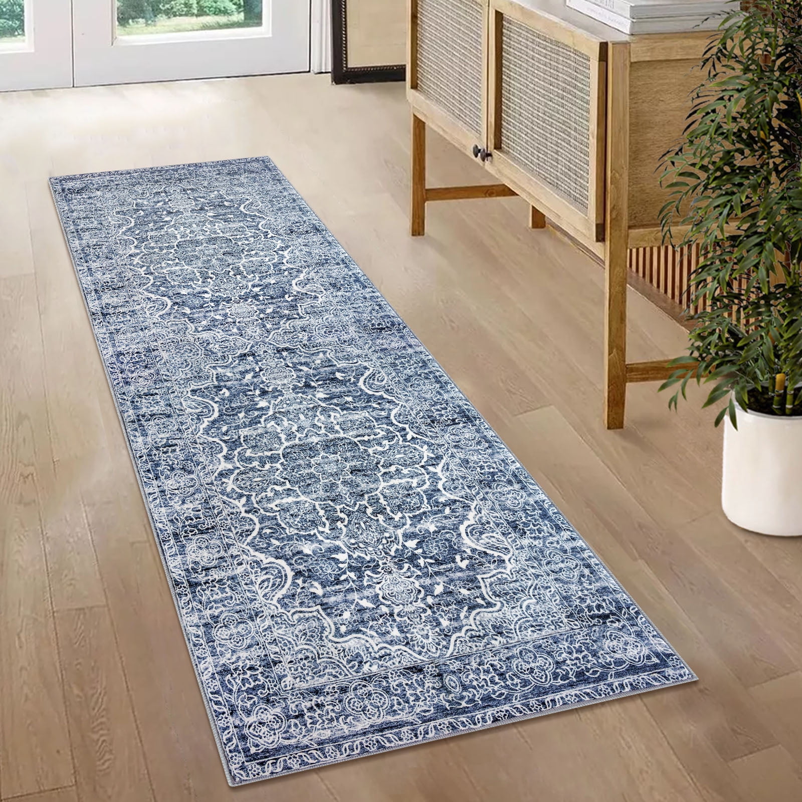 GLATTICE Washable Runner Rug, 2'x5'' Blue, Ultra Soft, Distressed ...