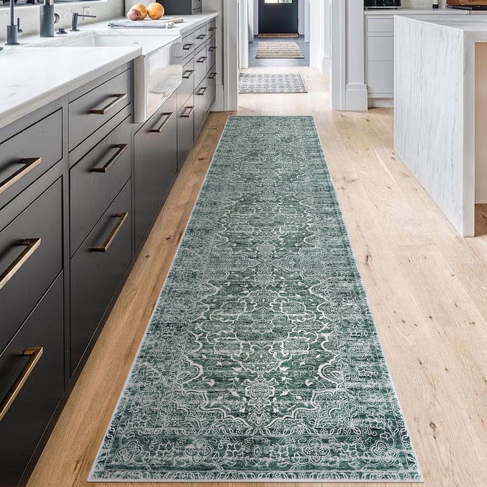 Glattice Washable Runners 2.6x12 Green Runners Non-Slip Hallway Runner ...