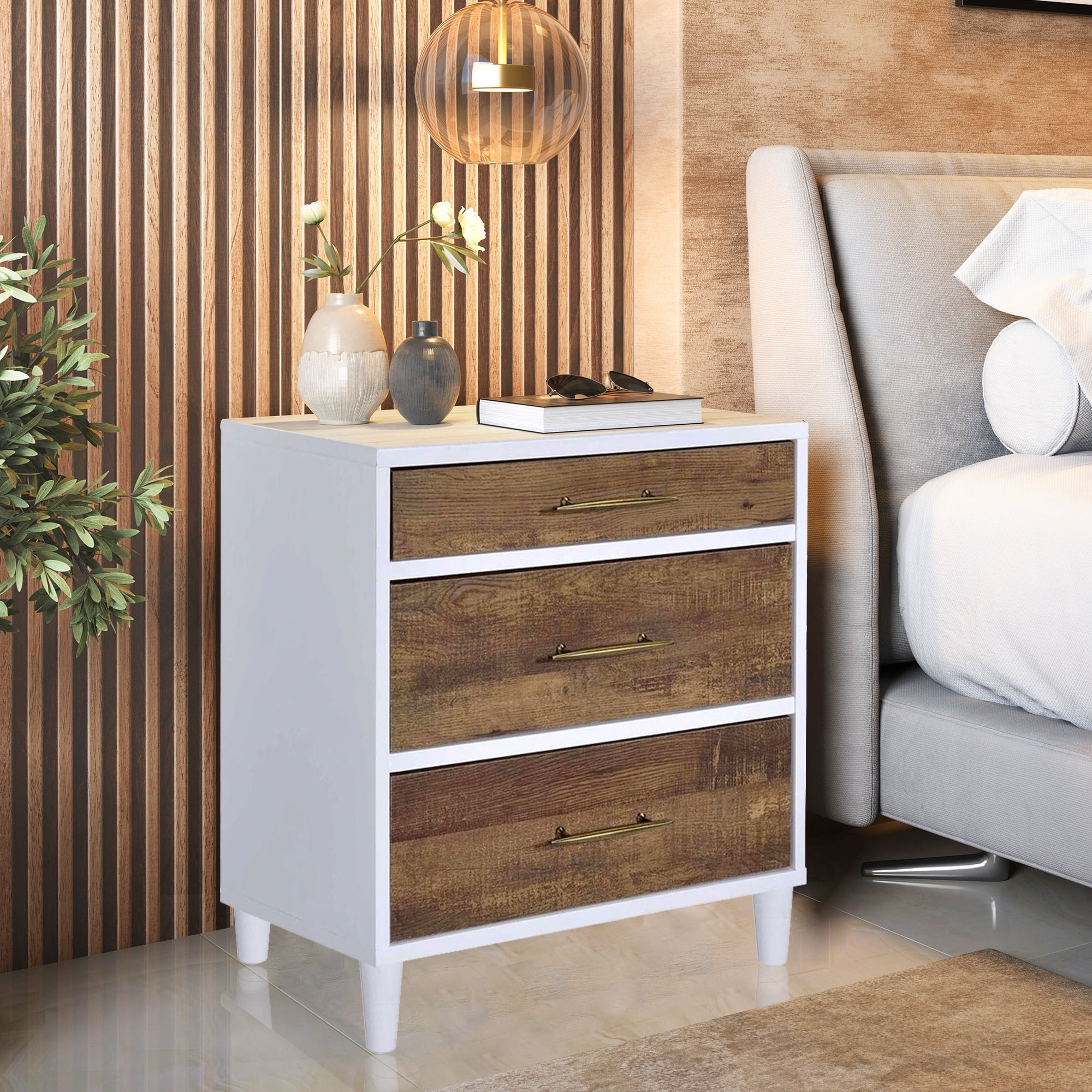 Glavbiku 3 Drawer Nightstand,Wood Accent Side Table in Two-tone Finish ...