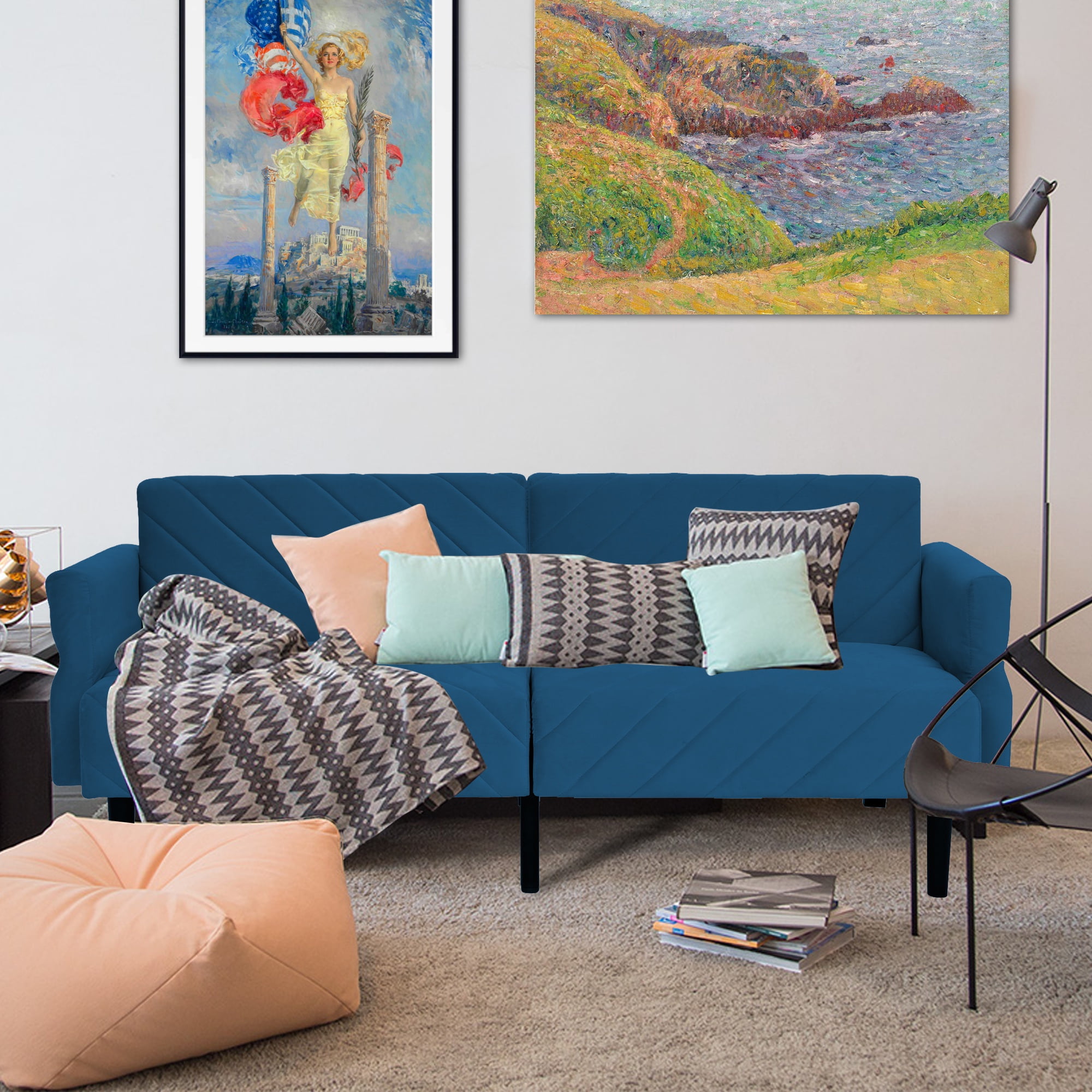 Glavbiku 3 Seat Hight End Velvet Futon Couch Folding Sofa Bed Tufted ...