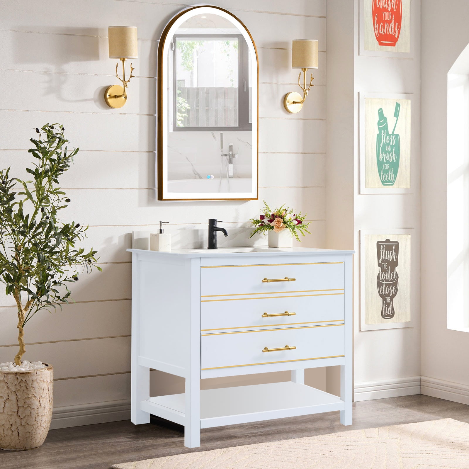 Glavbiku 30" Modern Bathroom Vanity with 2 Drawers,Open Storge,Bathroom ...