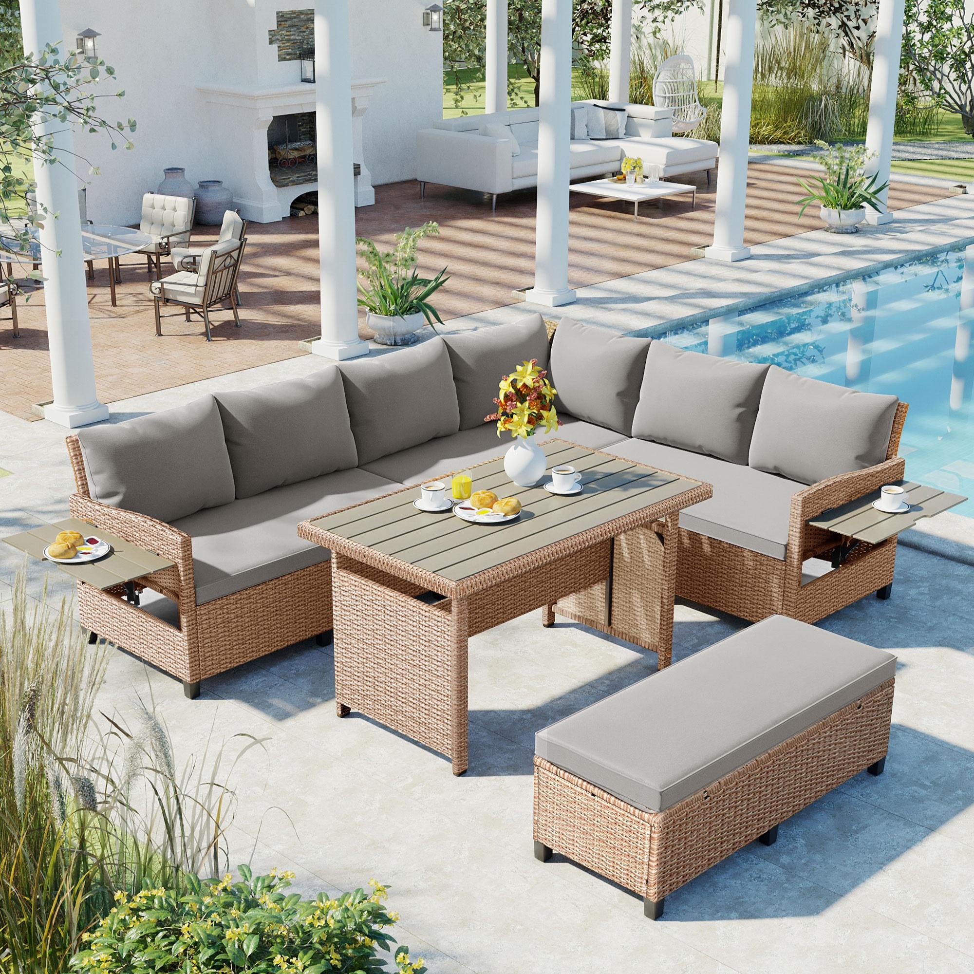Bolton Outdoor 5 piece Wicker Lounge Set, Dark Brown - Walmart.com