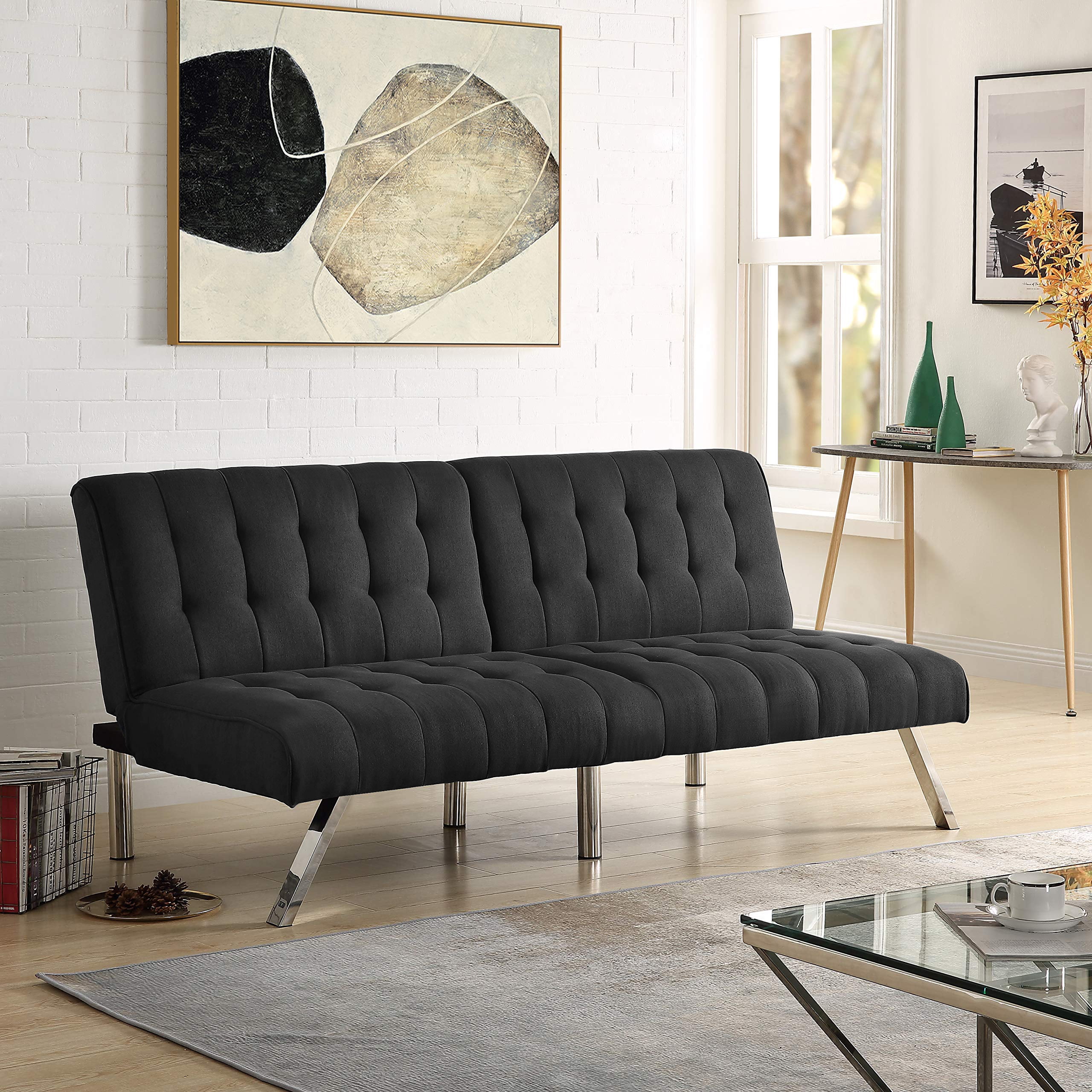 Glavbiku 68" Modern Futon Sofa Bed, Folding Fabric Couch Bed with Metal ...