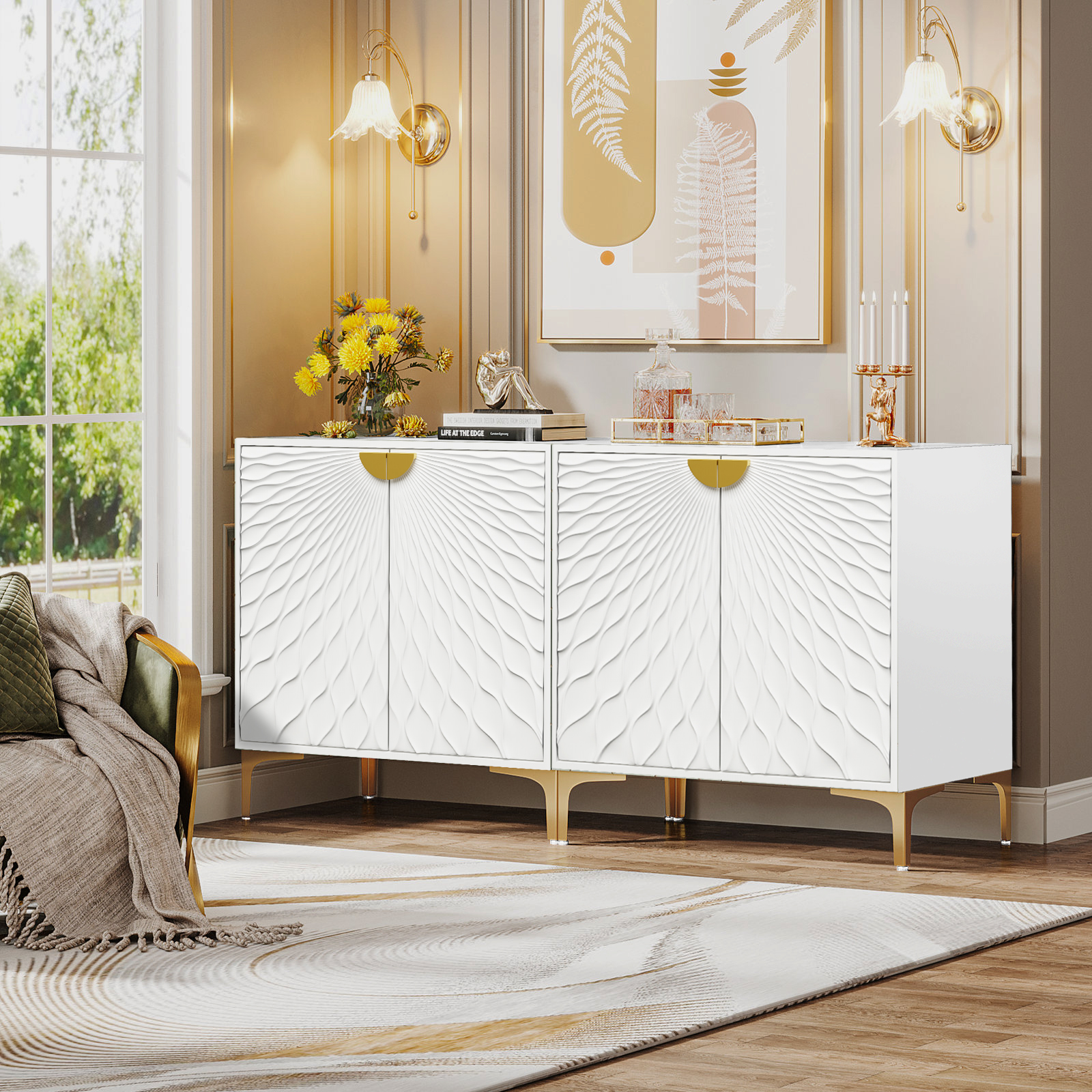 Costway Small Home Accent Storage Cabinet, Adjustable Shelves, Antique ...