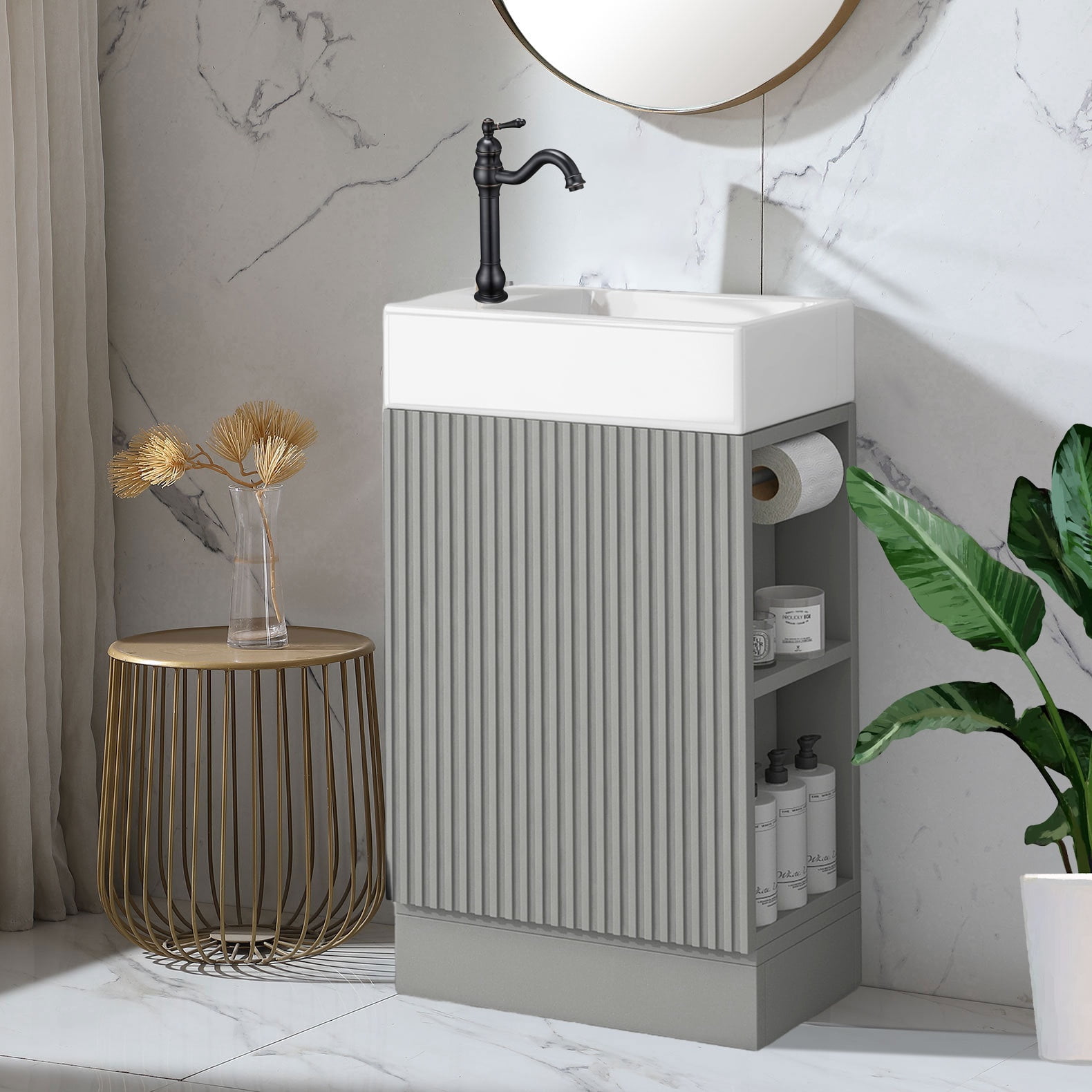 Glavbiku Bathroom Vanity with Sink & Ceramic Top,2 Tier Shelf,Toilet ...