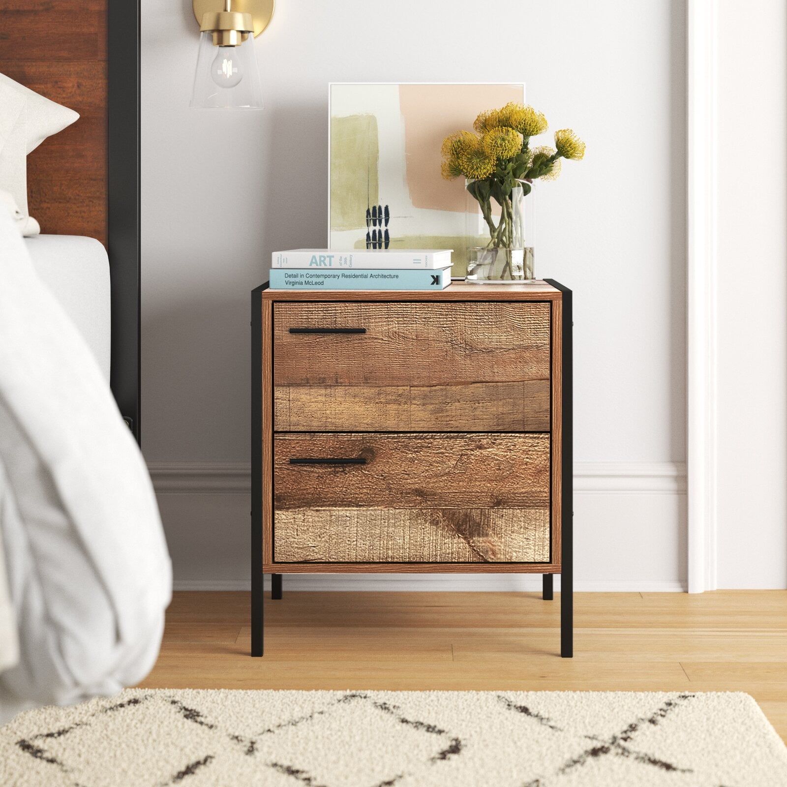 Glavbiku Bedside Table with 2 Drawers,Nightstand Particle Board ...