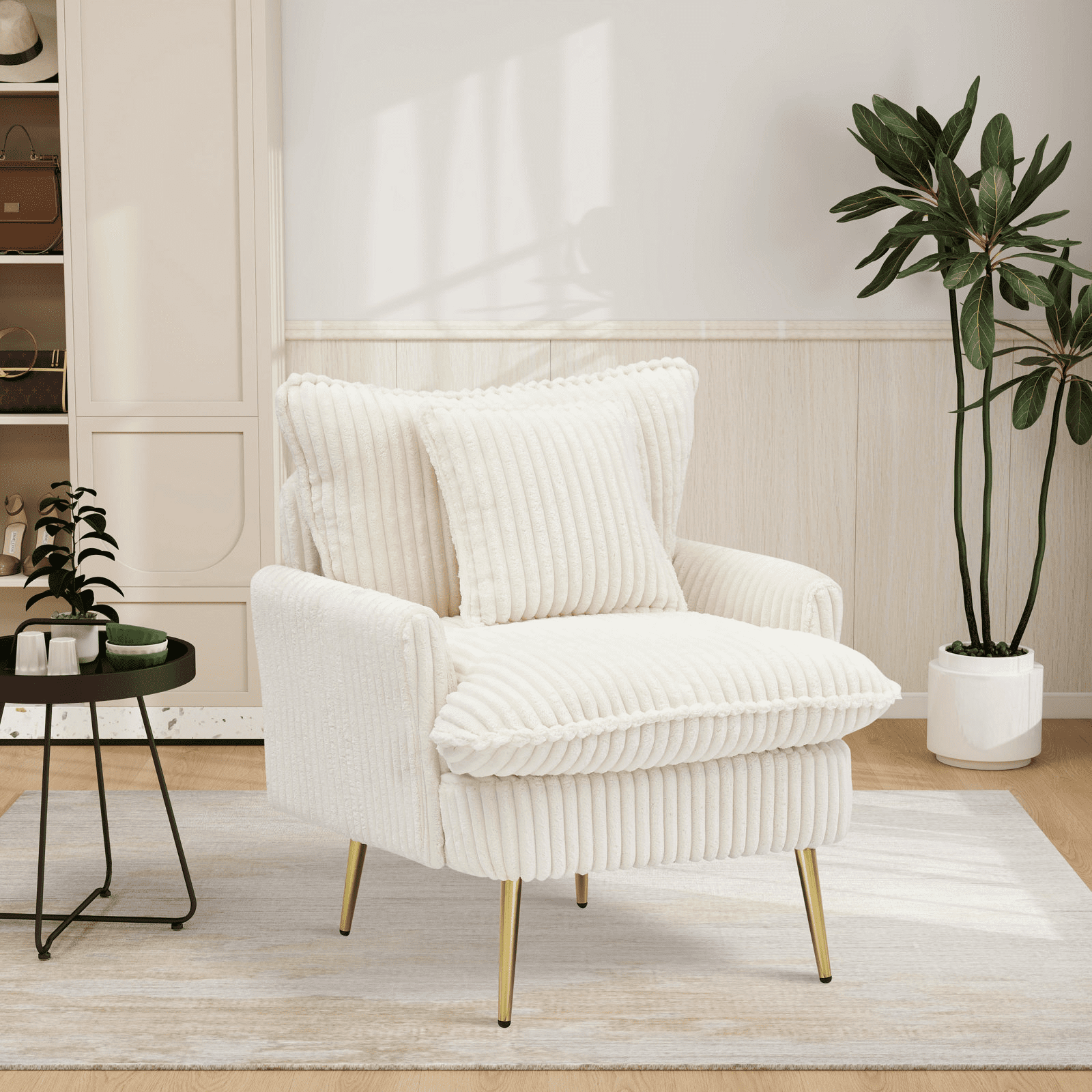 Glavbiku Corduroy Upholstered Single Sofa Chair,Recessed Arm Metal Legs ...